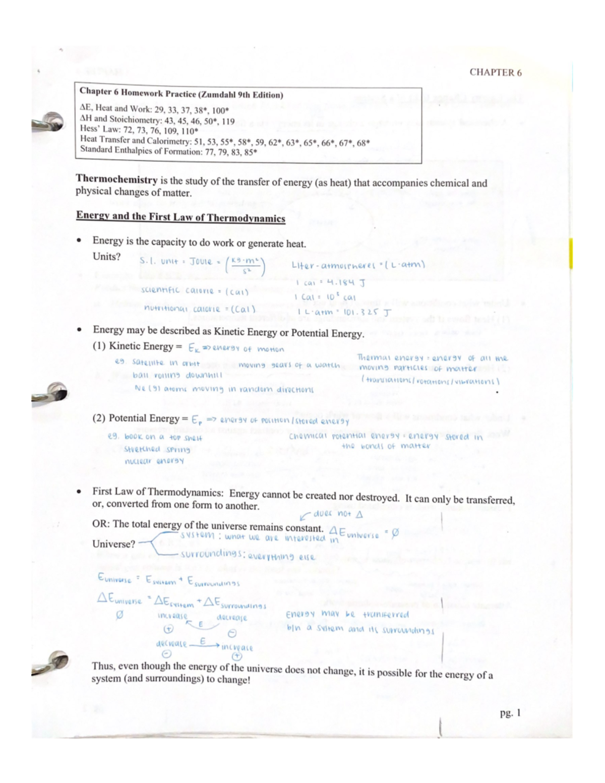 Chapter 6 Notes - CHAPTER 6 Chapter 6 Homework Practice (Zumdahl 9th ...