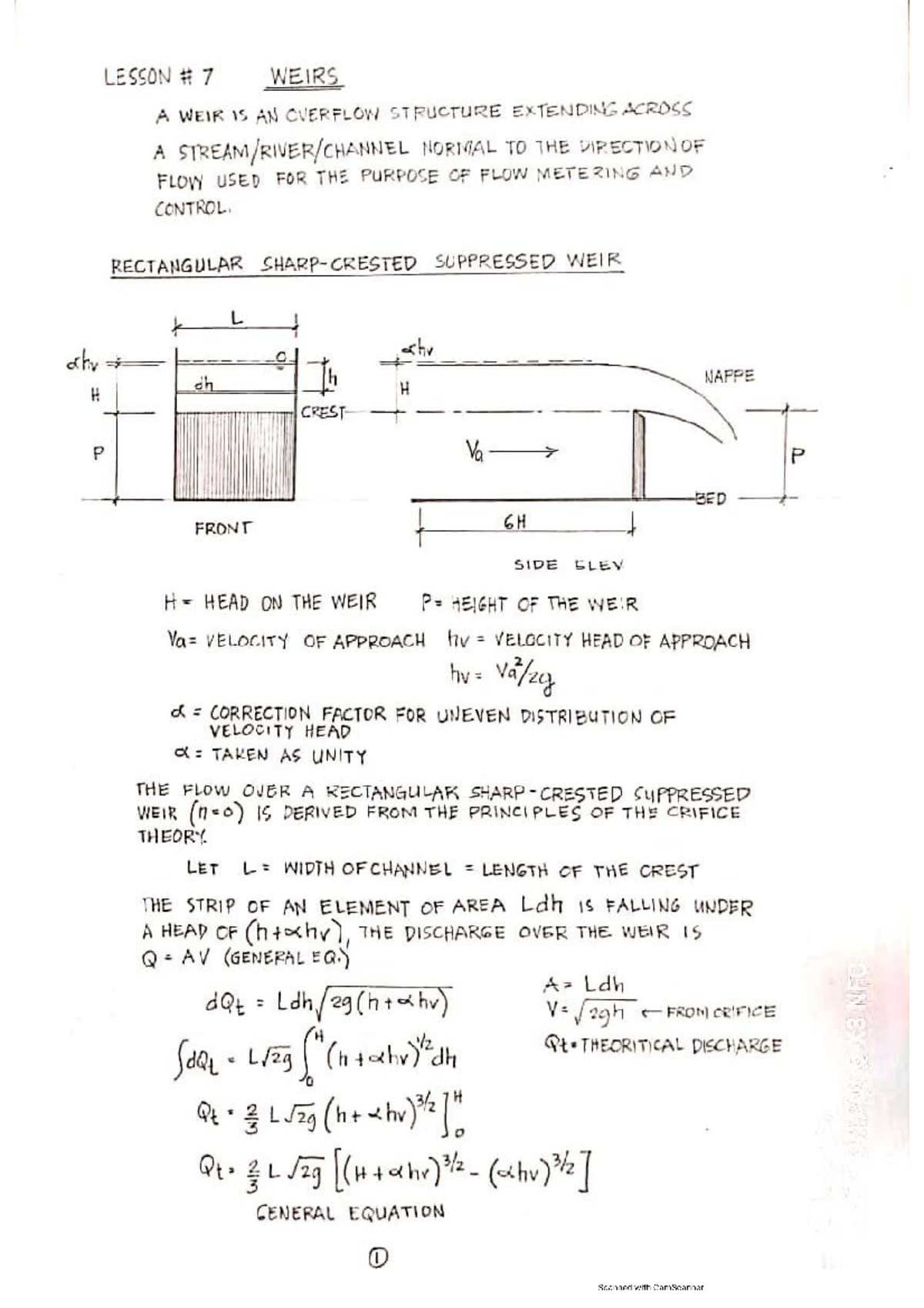 Weirs - can help for review - LESSON 7 WEIRS A WEIR IS AN OVERFLOW ...