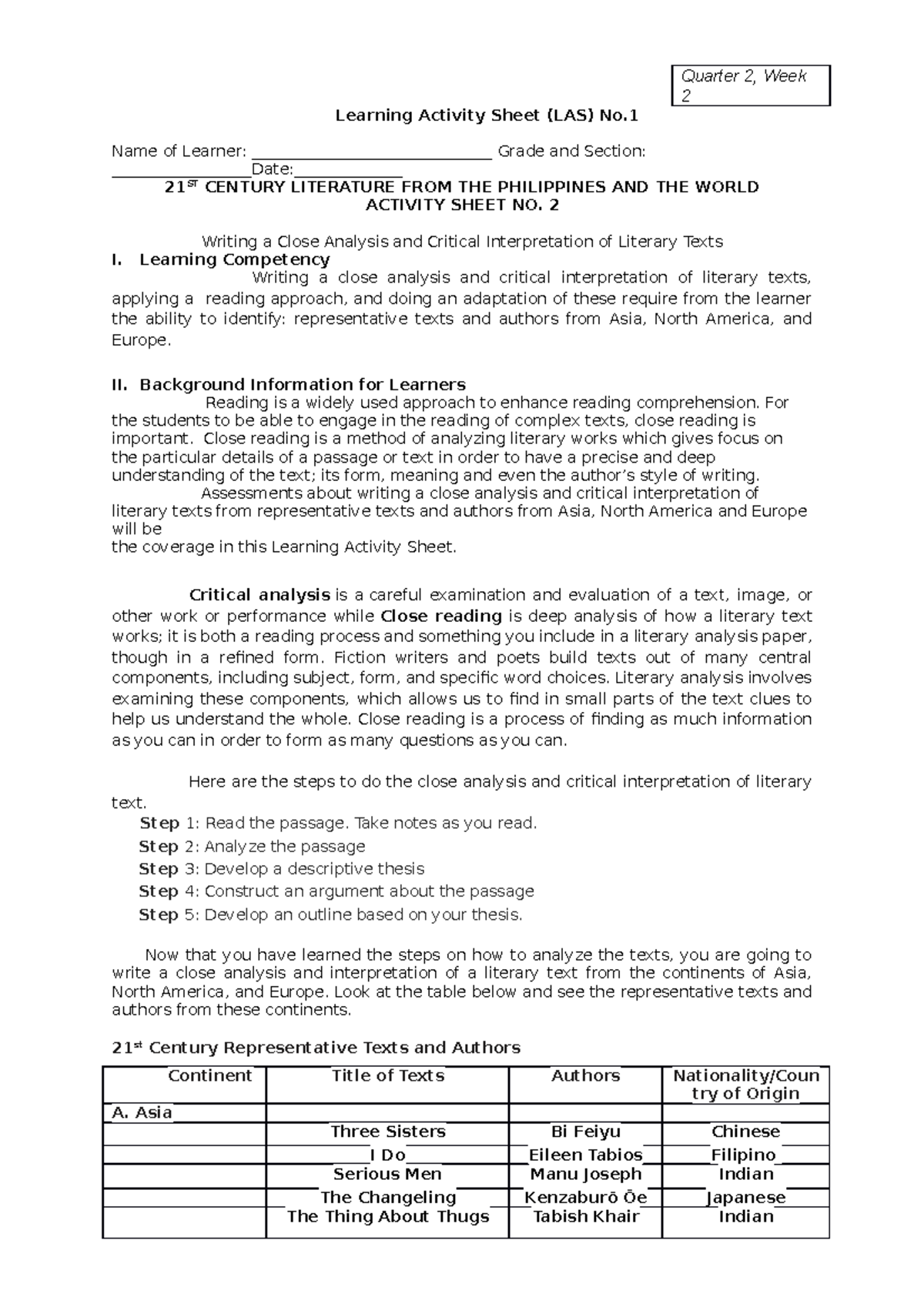 21st-Q2-Module-2: Close Analysis & Critical Interpretation of Texts ...