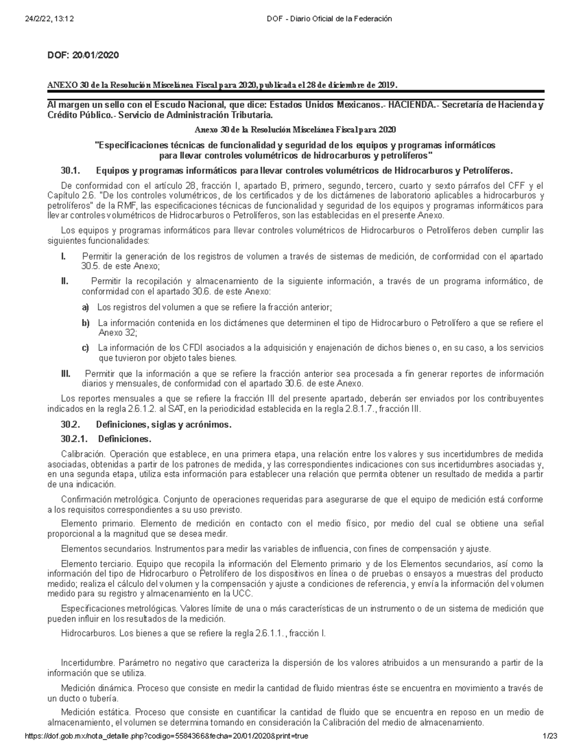 DOF - Diario Oficial de la Federación - DOF: 20/01/ ANEXO 30 de la ...