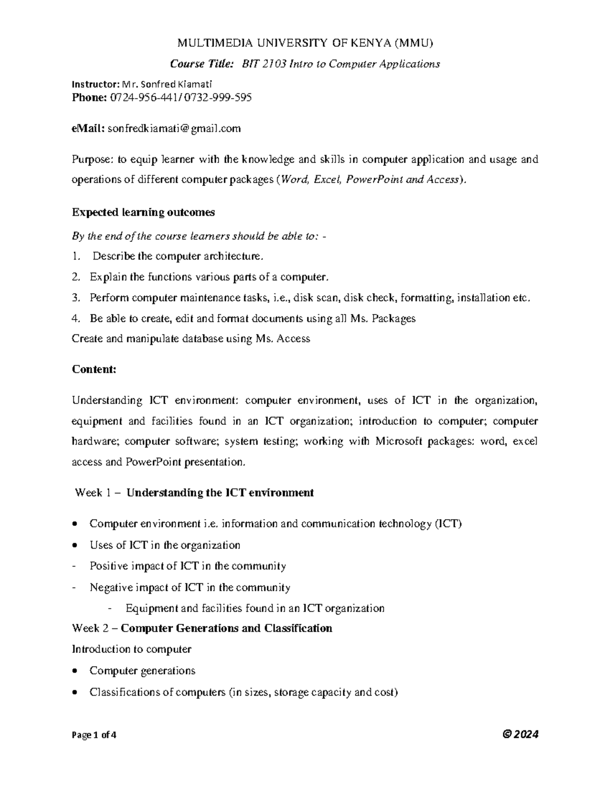 BIT 2103 Intro to Computer Applications Course Outline and Guide - Studocu