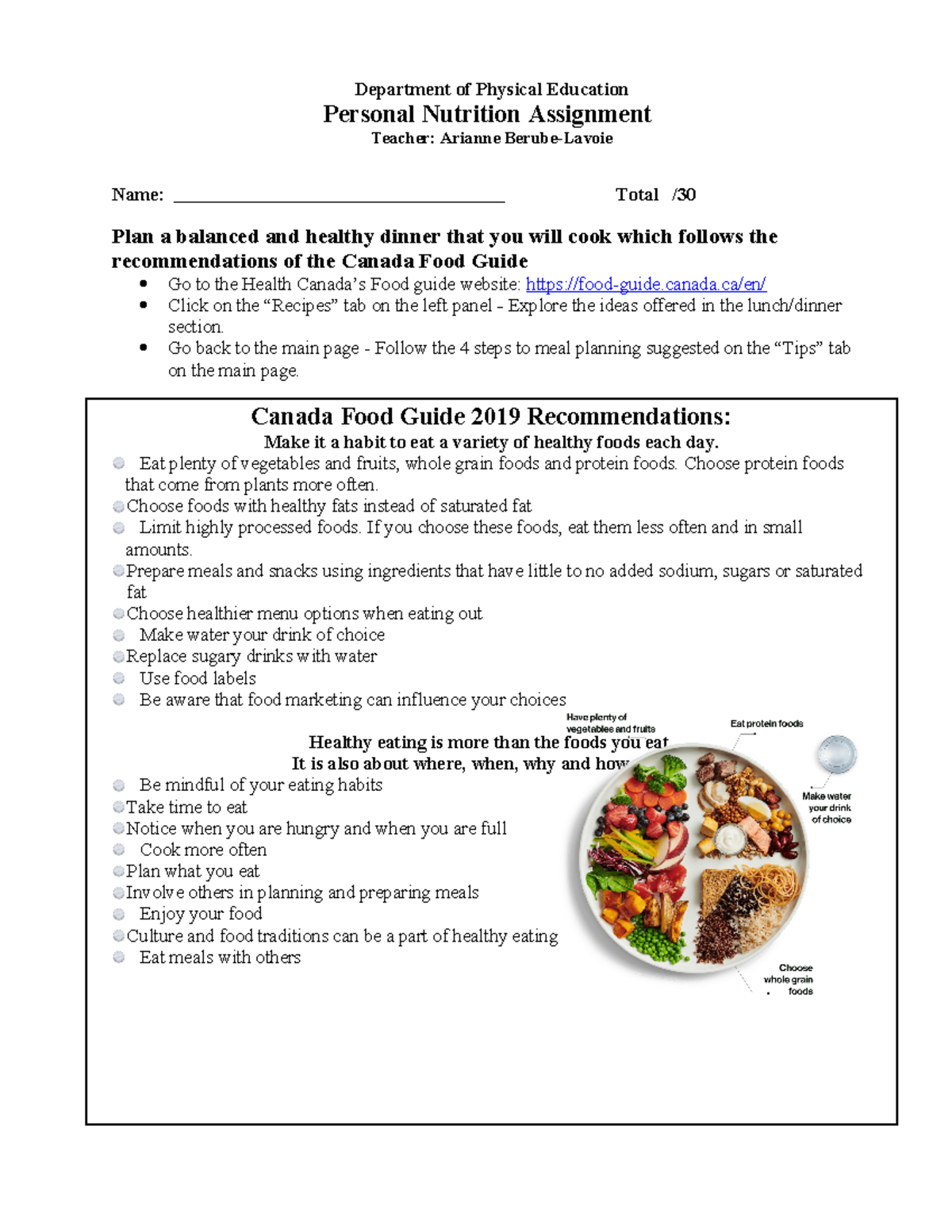 Nutrition Assignment (word) - Department of Physical Education Personal ...