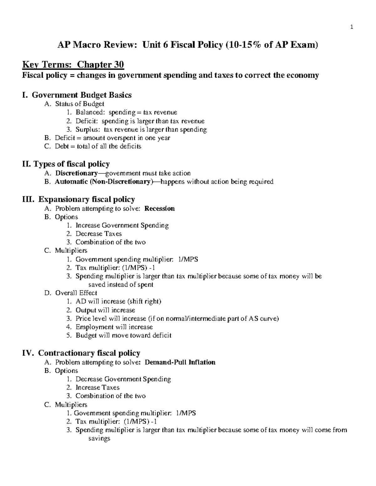 AP Macro Unit 6 Review: Understanding Fiscal Policy Essentials - Studocu