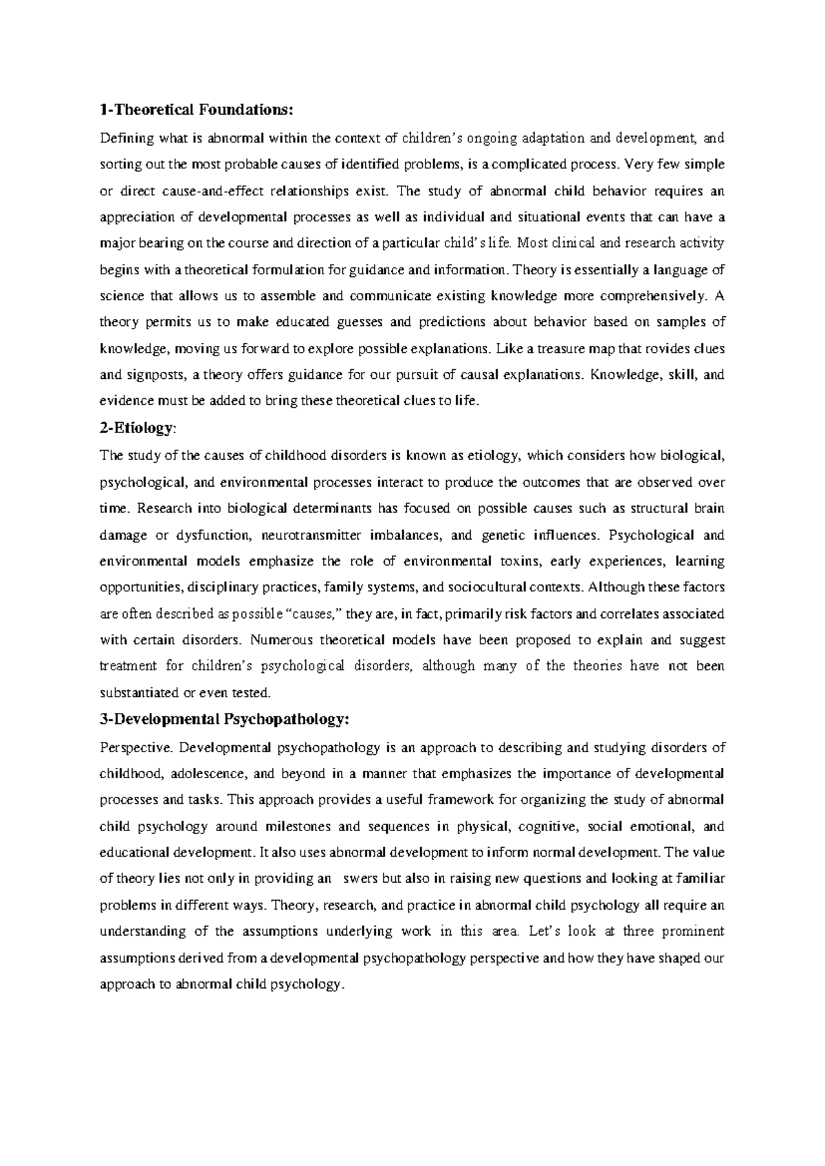 Abnormal Child Psychology: Theories, Development, and Etiology Notes ...