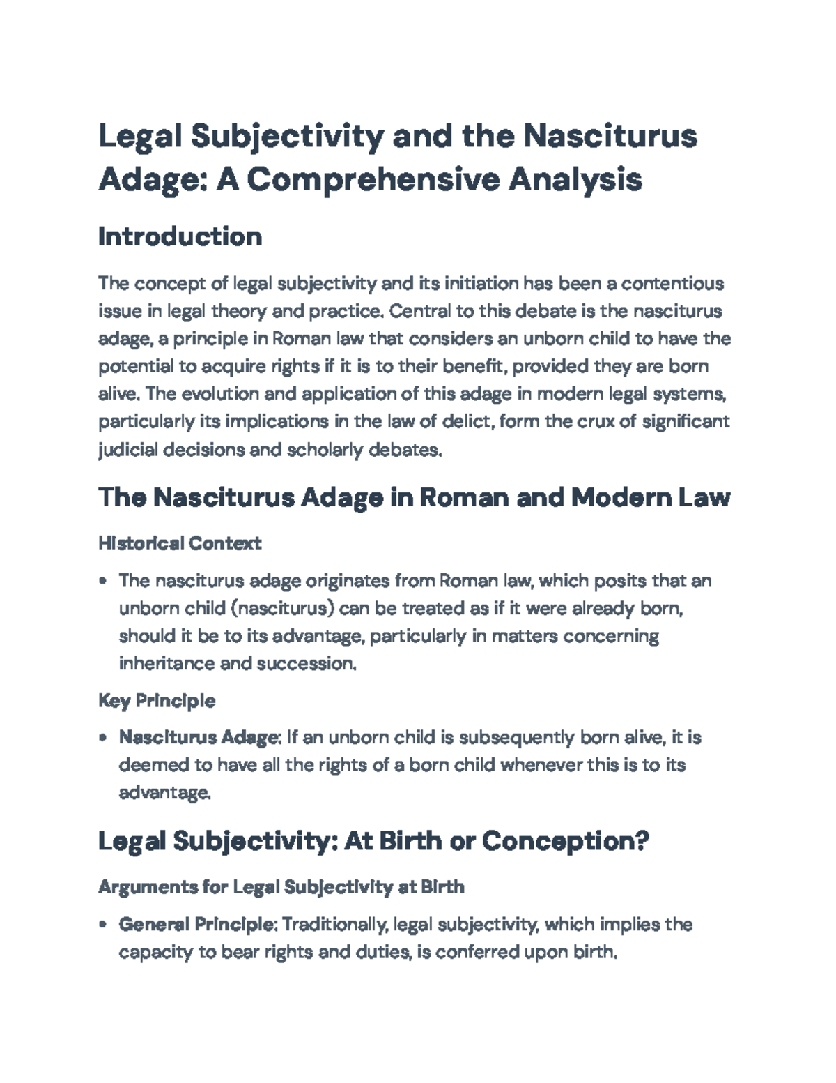Legal Subjectivity and the Nasciturus Adage: Insights and Case Analyses ...