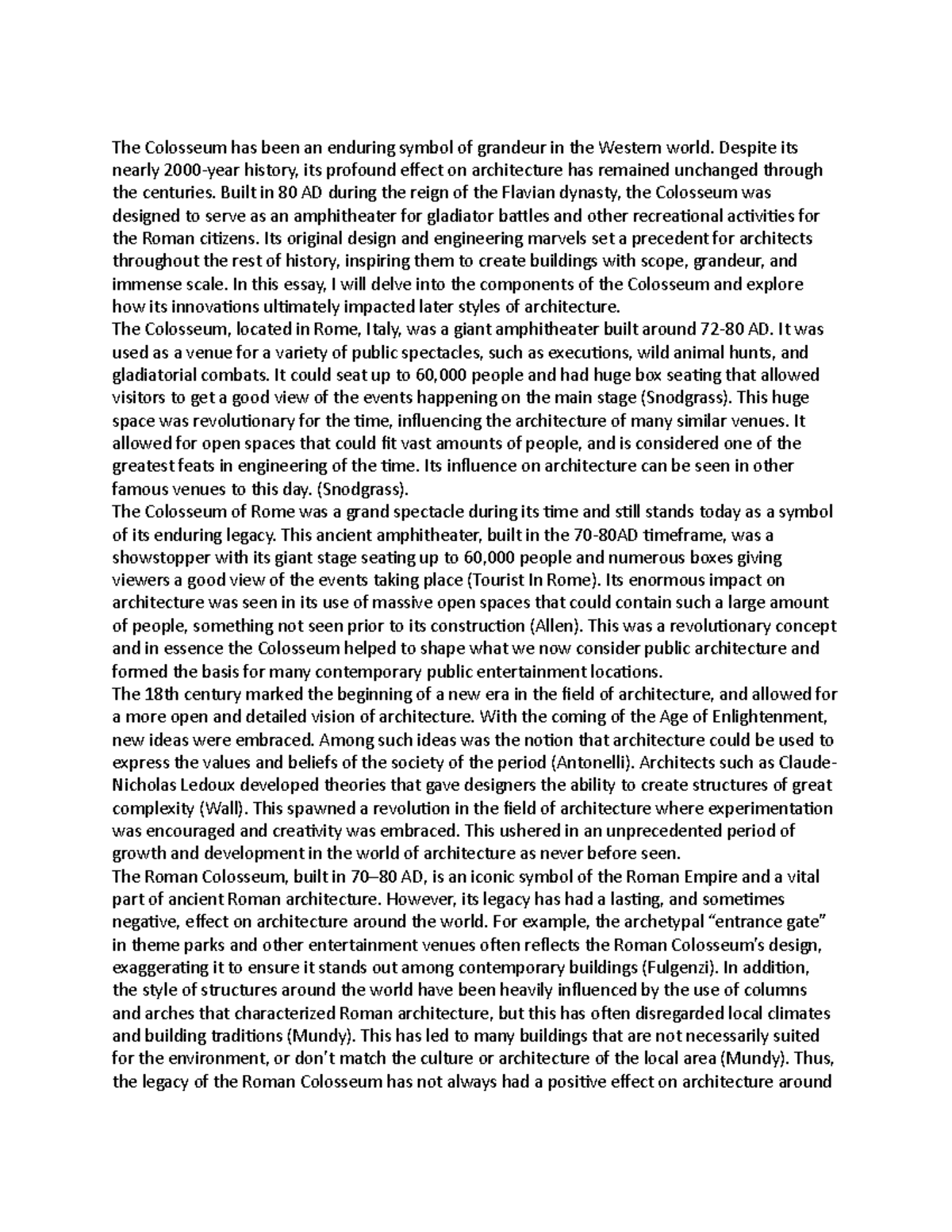 The Impact of the Roman Colosseum on Architecture: An Essay - Studocu