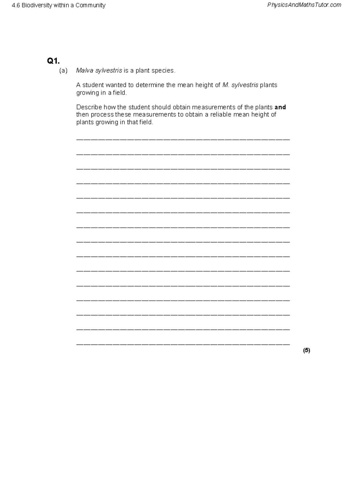 4.6 Biodiversity within a Community: Question Paper Analysis - Studocu