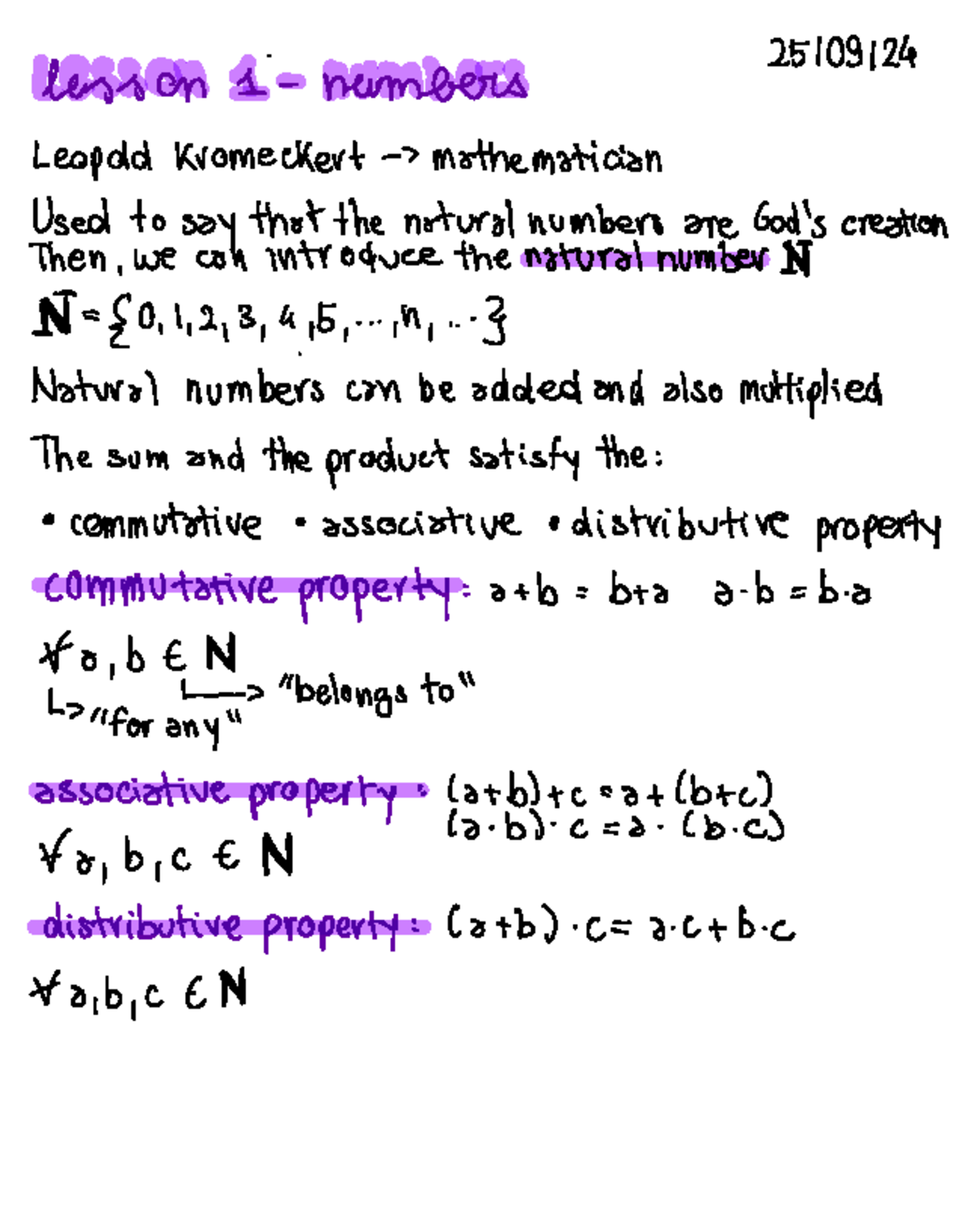 Mathematics Lesson: Natural Numbers, Integers, and Set Theory Concepts ...