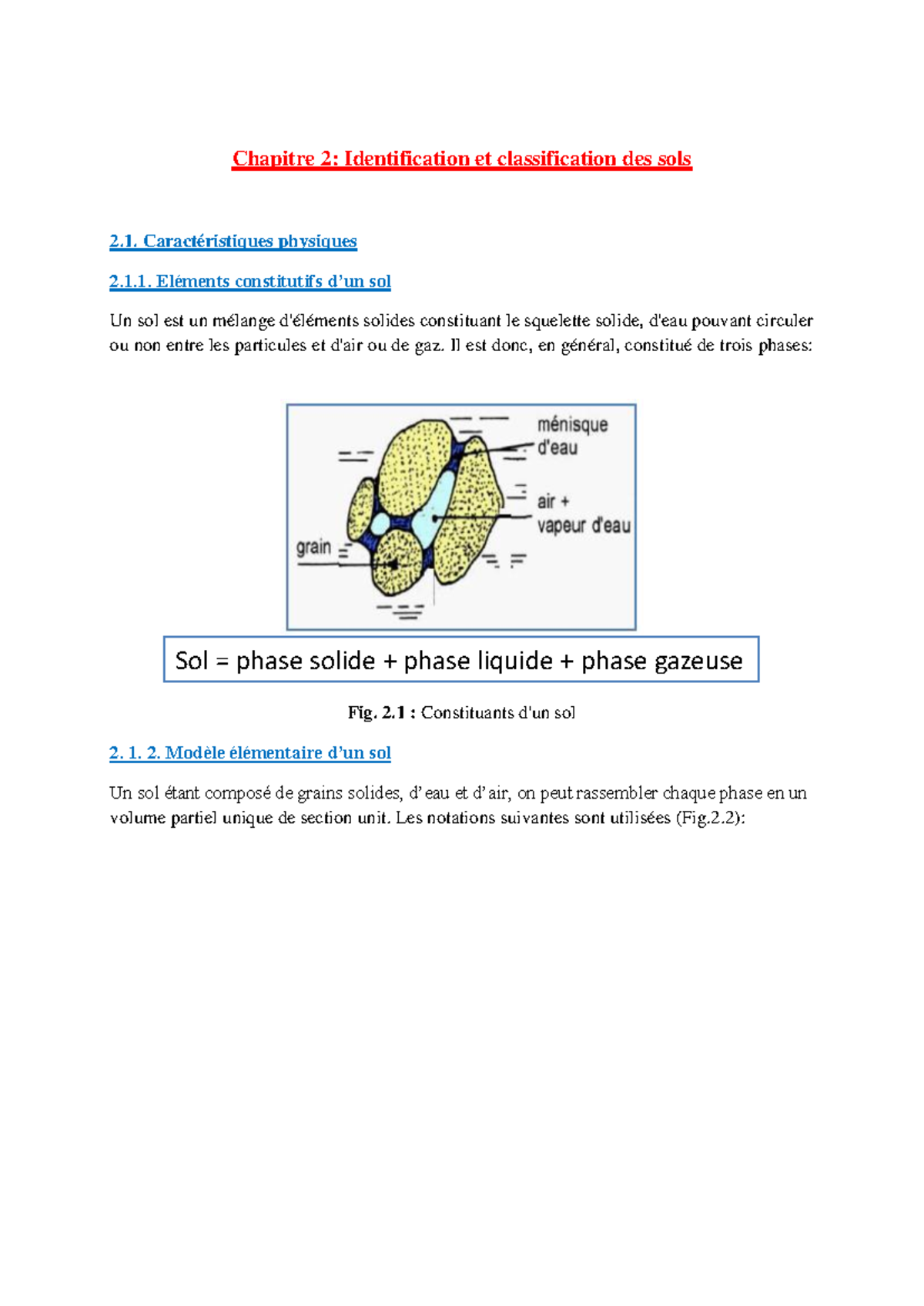 Chapitre 2: Identification et Classification des Sols ...