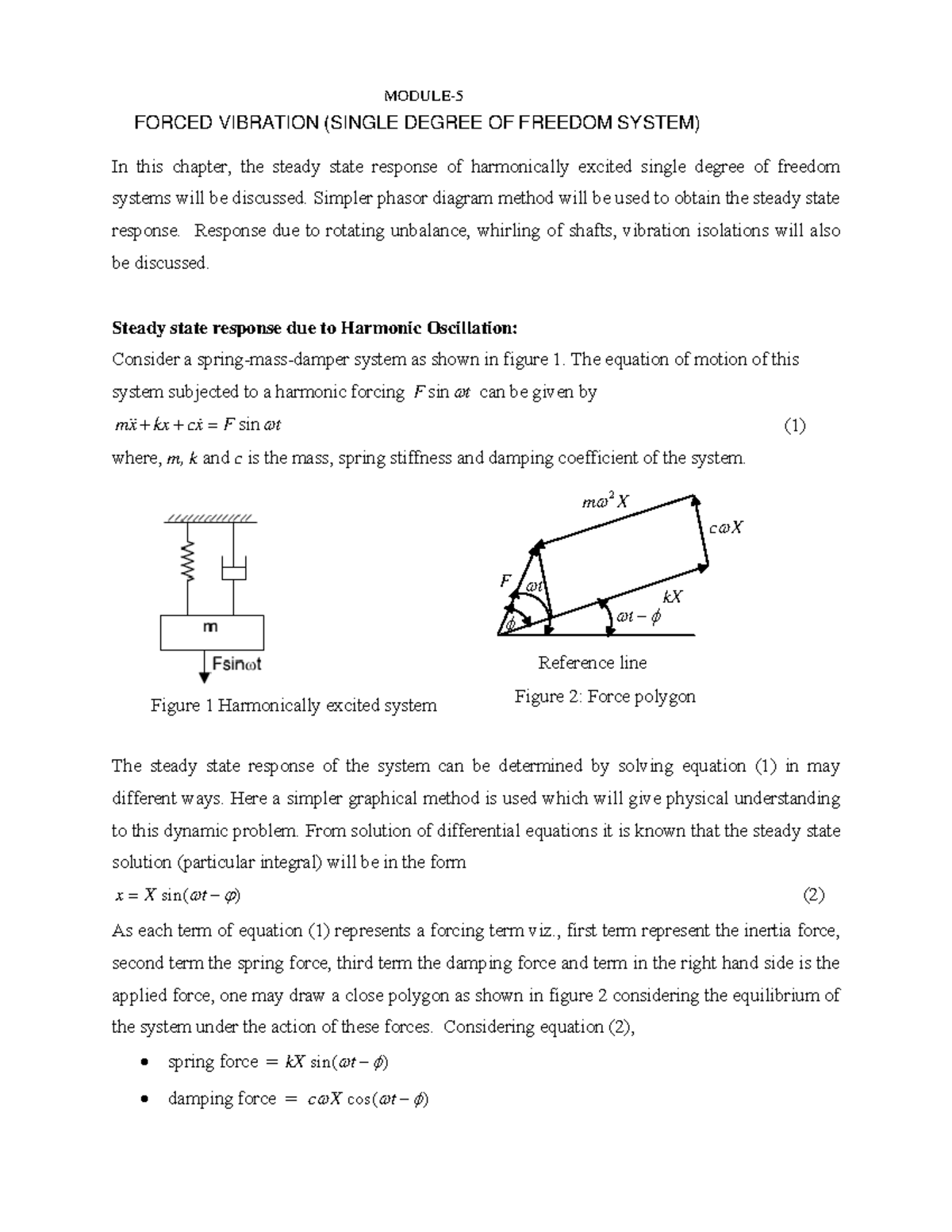 DYNAMICS OF MACHINERY - In this chapter, the steady state response of ...