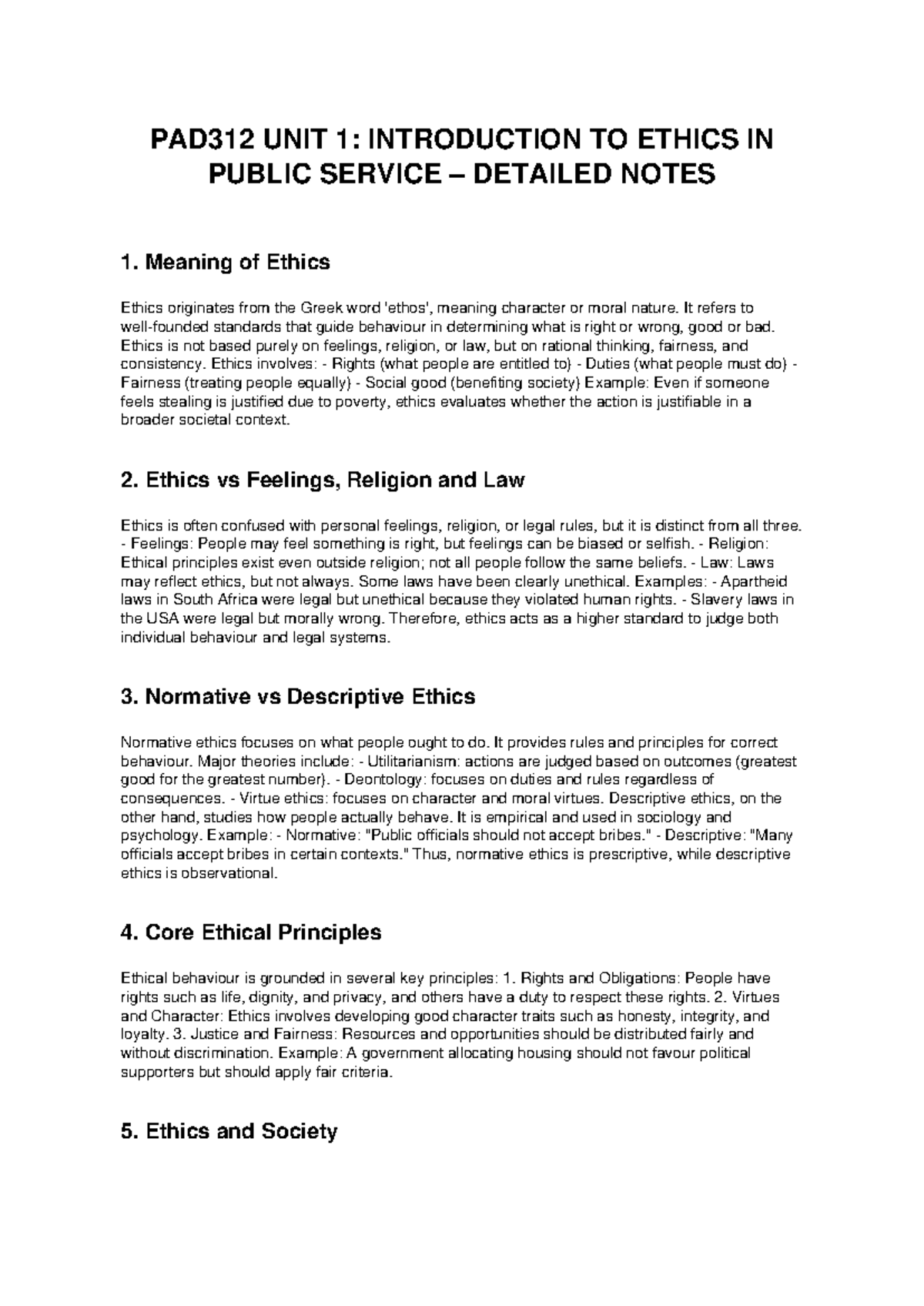 PAD312 UNIT 1: ETHICS IN PUBLIC SERVICE DETAILED NOTES - Studocu