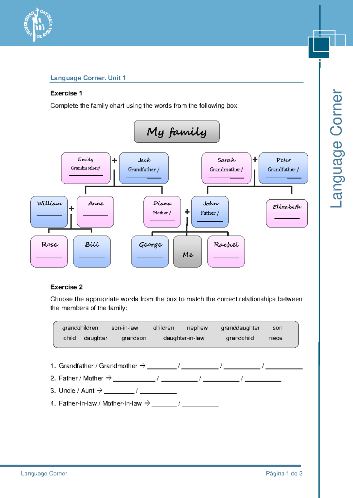 UNIT 1 - Ejercicios: Family Relationships & Vocabulary - Studocu