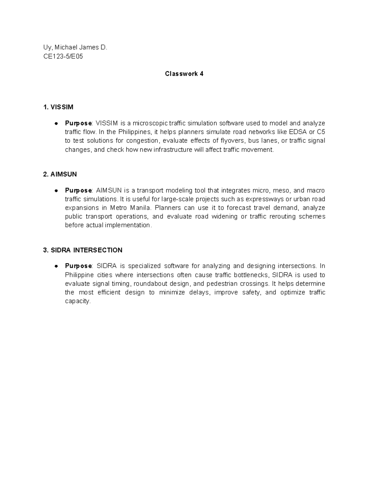 CW4 Transpo: Traffic Simulation Tools in the Philippines - Studocu