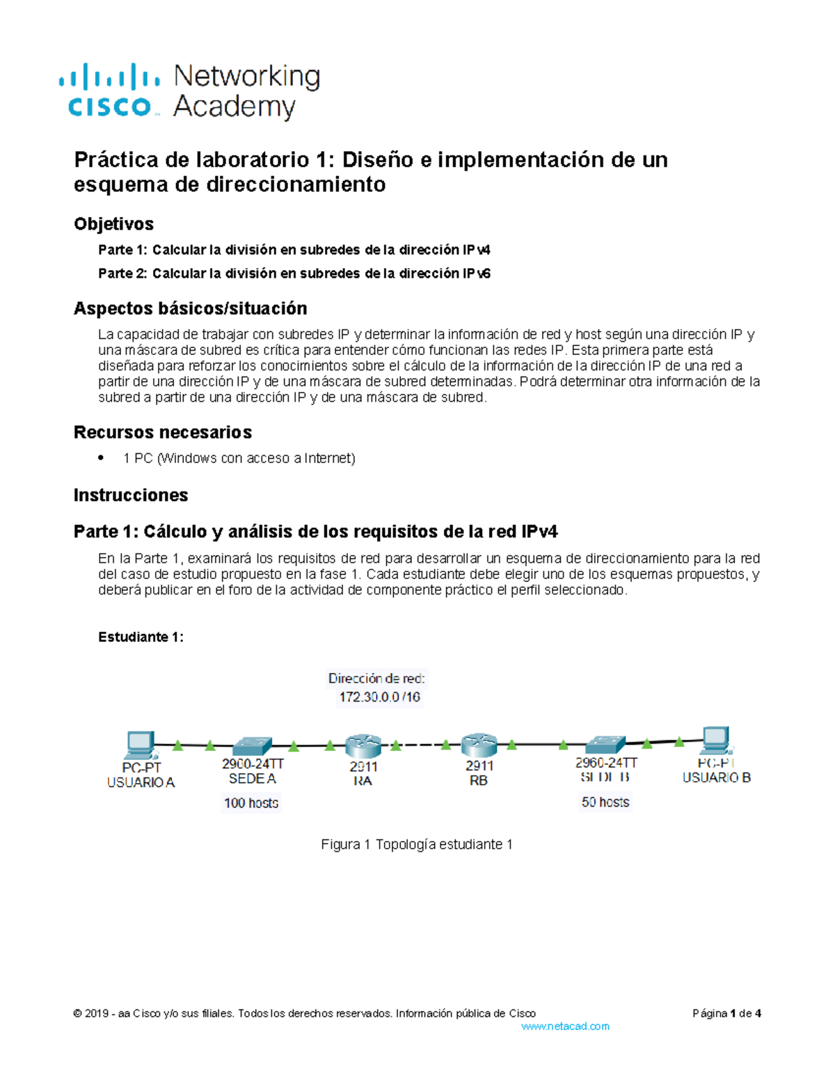 Práctica de Laboratorio 1: Diseño de Esquemas de Direccionamiento IP - Studocu