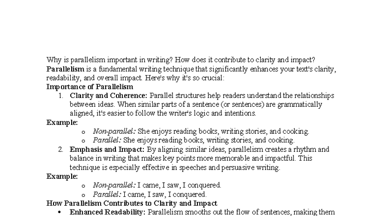 ENG 101: The Importance of Parallelism in Writing for Clarity and ...