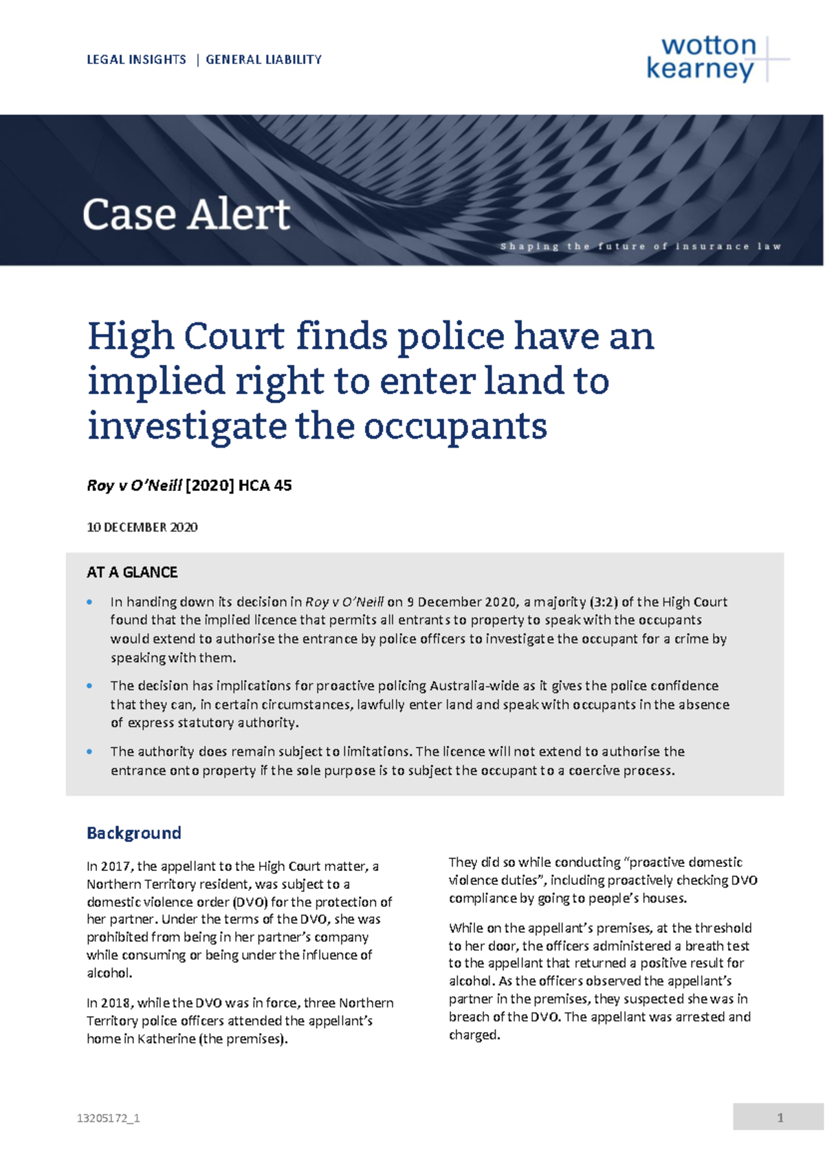 Roy v O'Neill Case Alert - High Court finds police have an implied ...