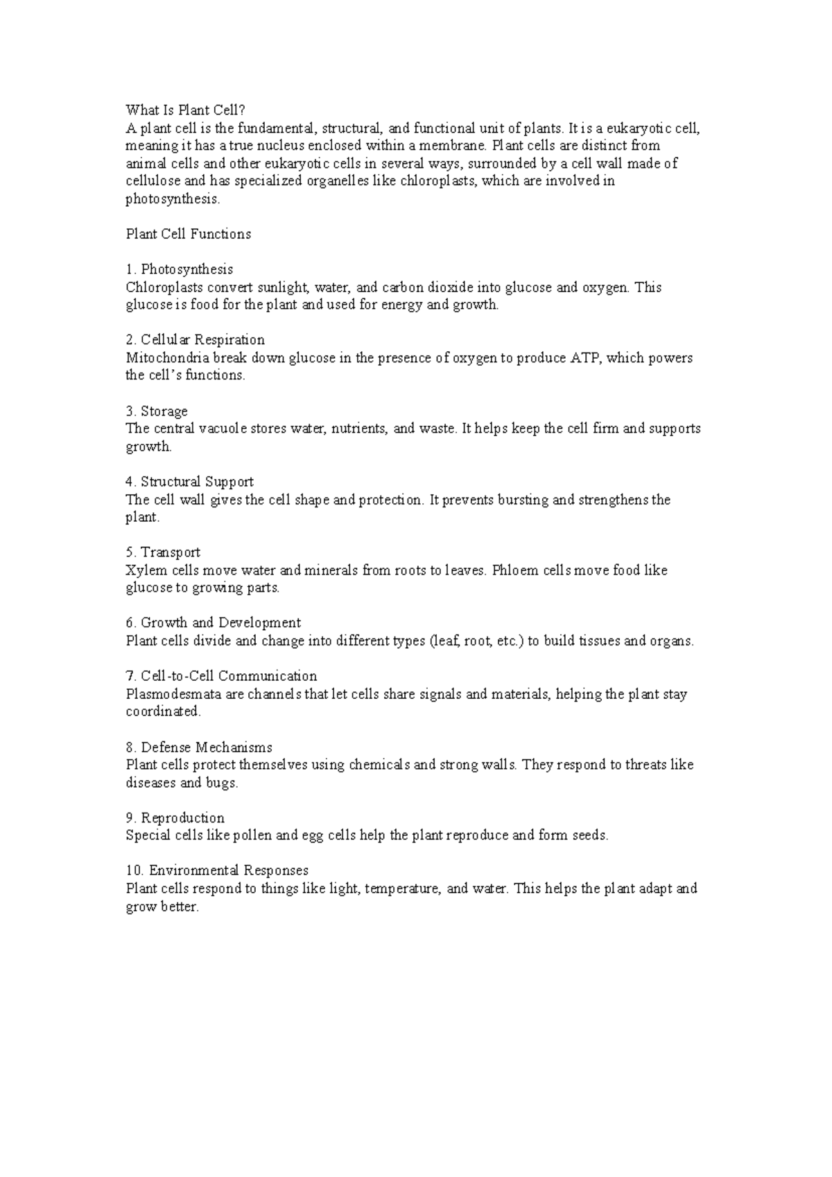 Plant Cell Overview: Structure, Functions, and Organelles - Studocu