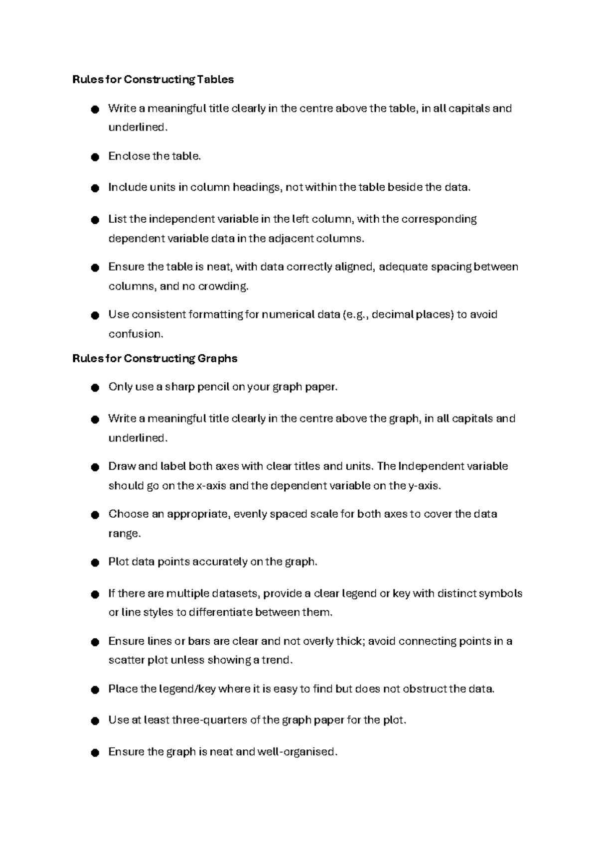 RULES FOR CONSTRUCTING TABLES AND GRAPHS - Studocu