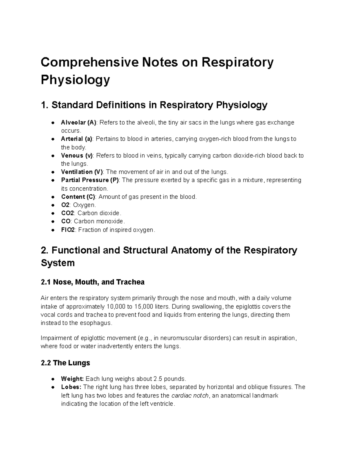 Respiratory Physiology Overview: Key Concepts and Definitions - Studocu