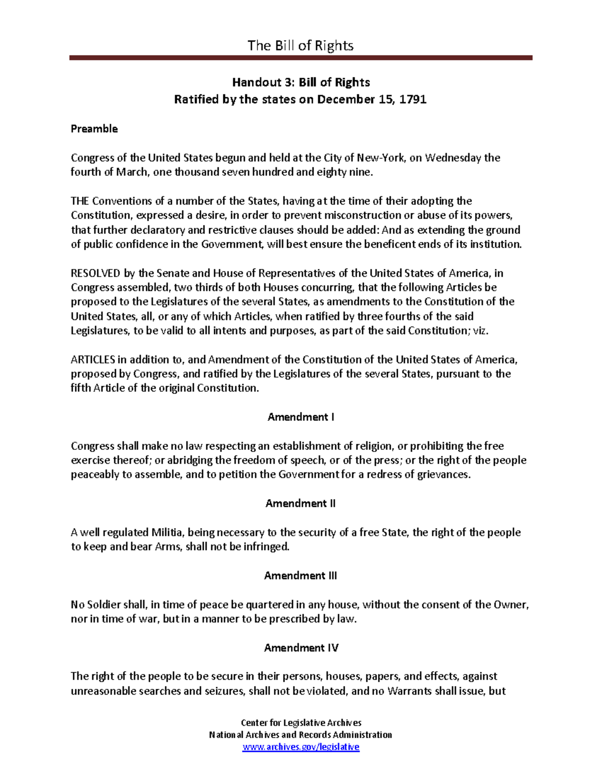 Bill of Rights Handout 3: Ratification Details & Amendments - Studocu