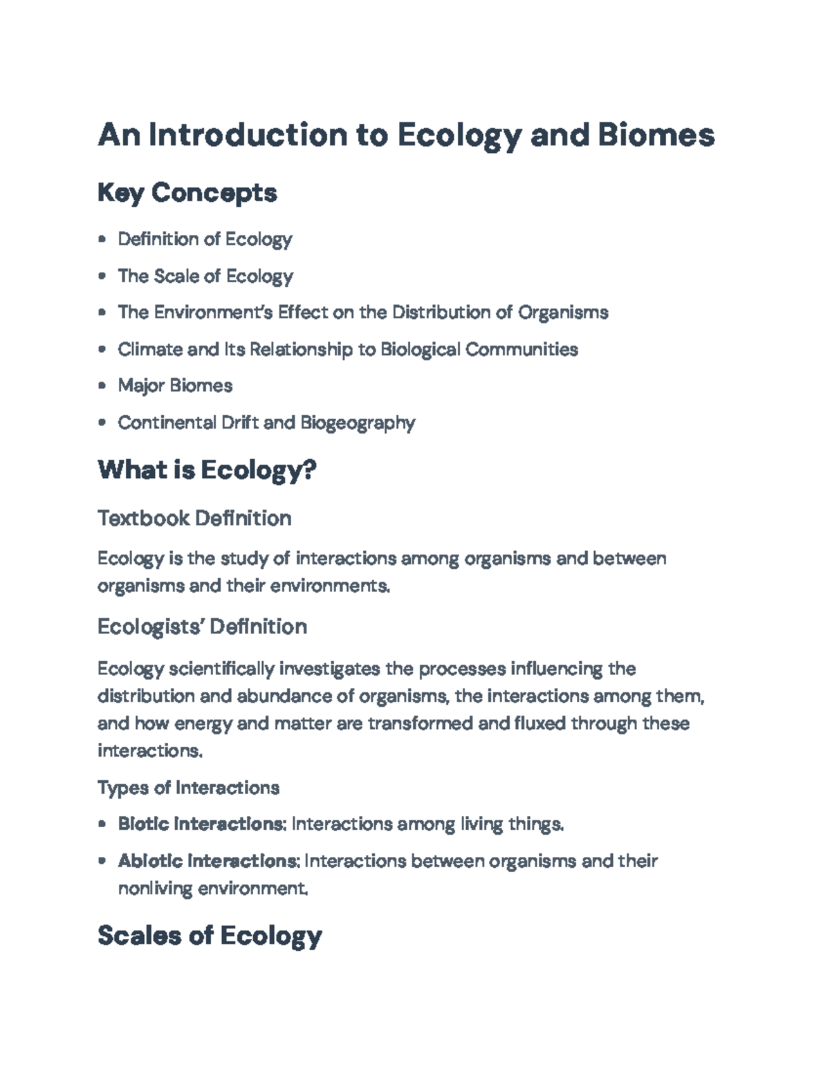 Ecology and Biomes: Key Concepts and Environmental Relationships - An ...