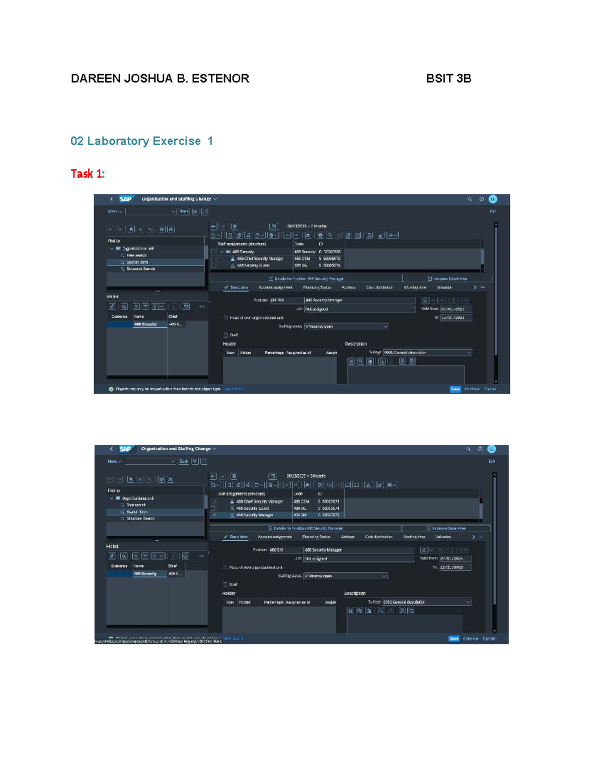 BSIT 3B: Lab Exercise 1 on SAP HCM Functions by Estenor - Studocu