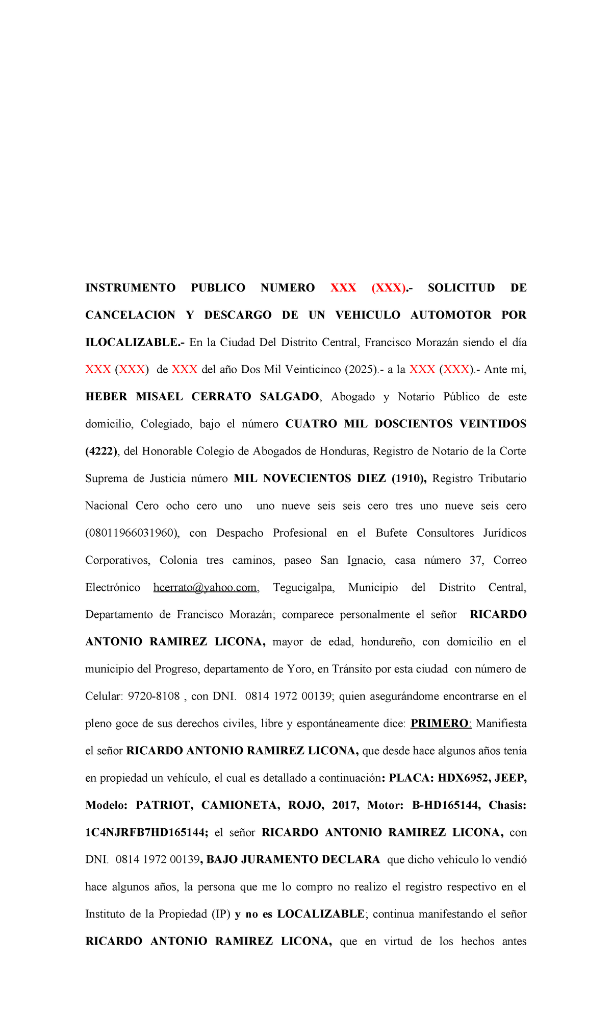 Solicitud de Cancelación y Descargo de Vehículo (HDX6952) - Studocu