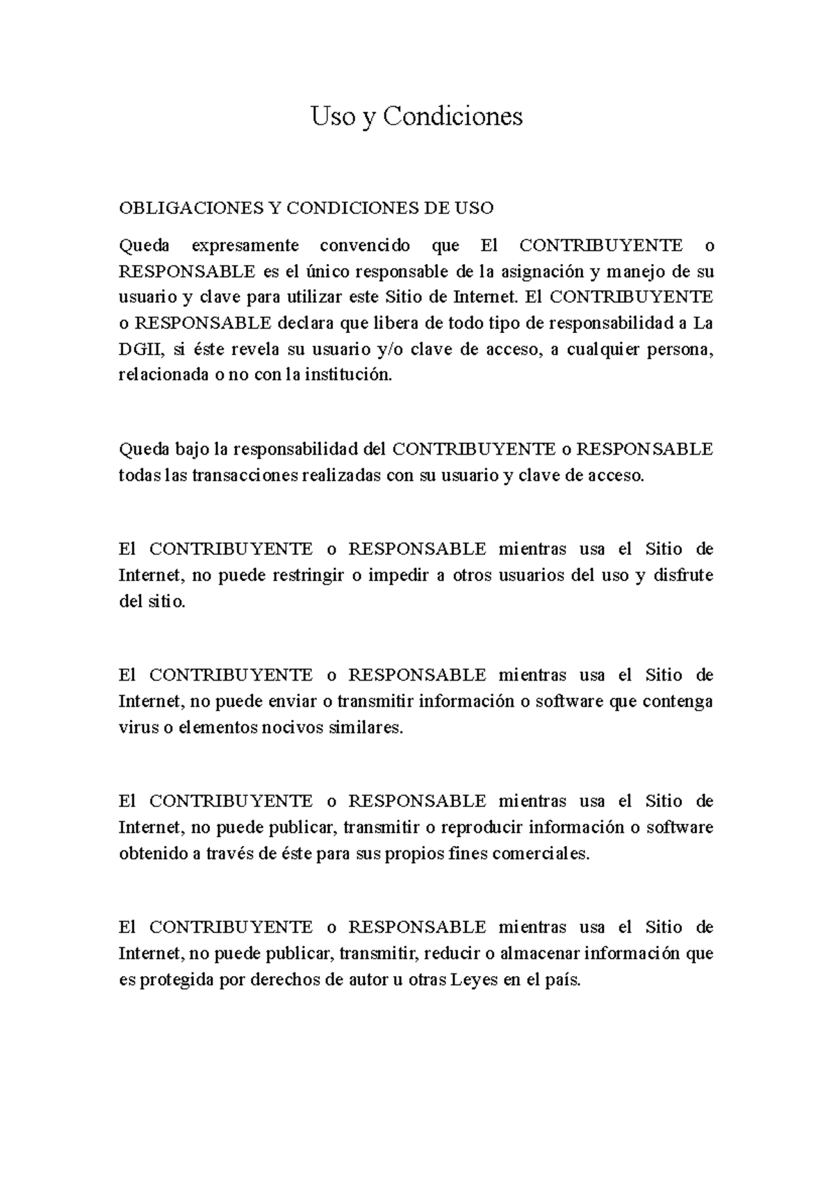 Uso y Condiciones de la Oficina Virtual DGII - Obligaciones del ...
