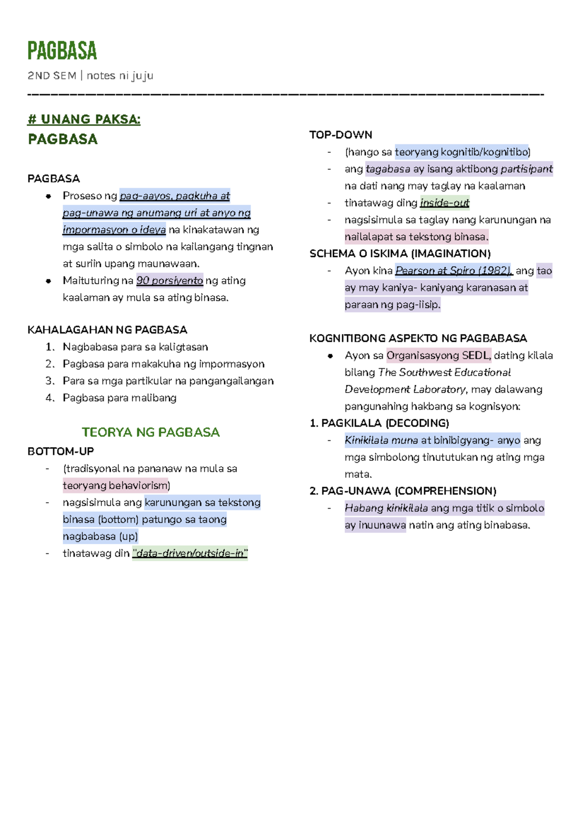 Pagbasa 2nd Sem: Comprehensive Notes on Reading Theories and Techniques ...