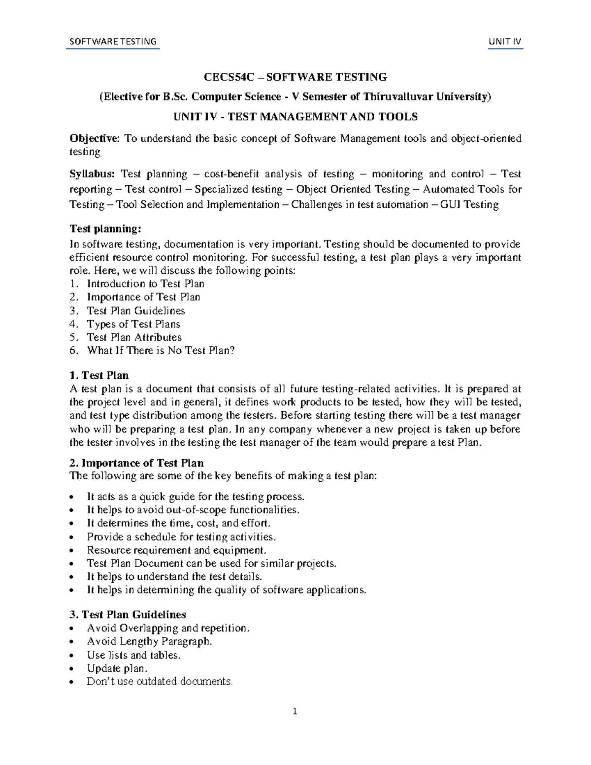 ST UNIT IV - Software testing Notes - CECS54C – SOFTWARE TESTING ...