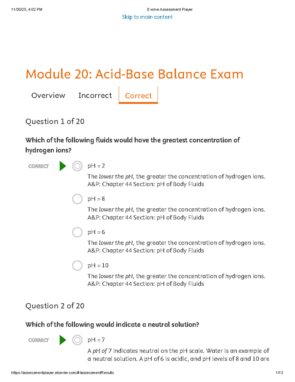 Acid-Base Balance - EVELOVE Quiz (Module 20) - Studocu