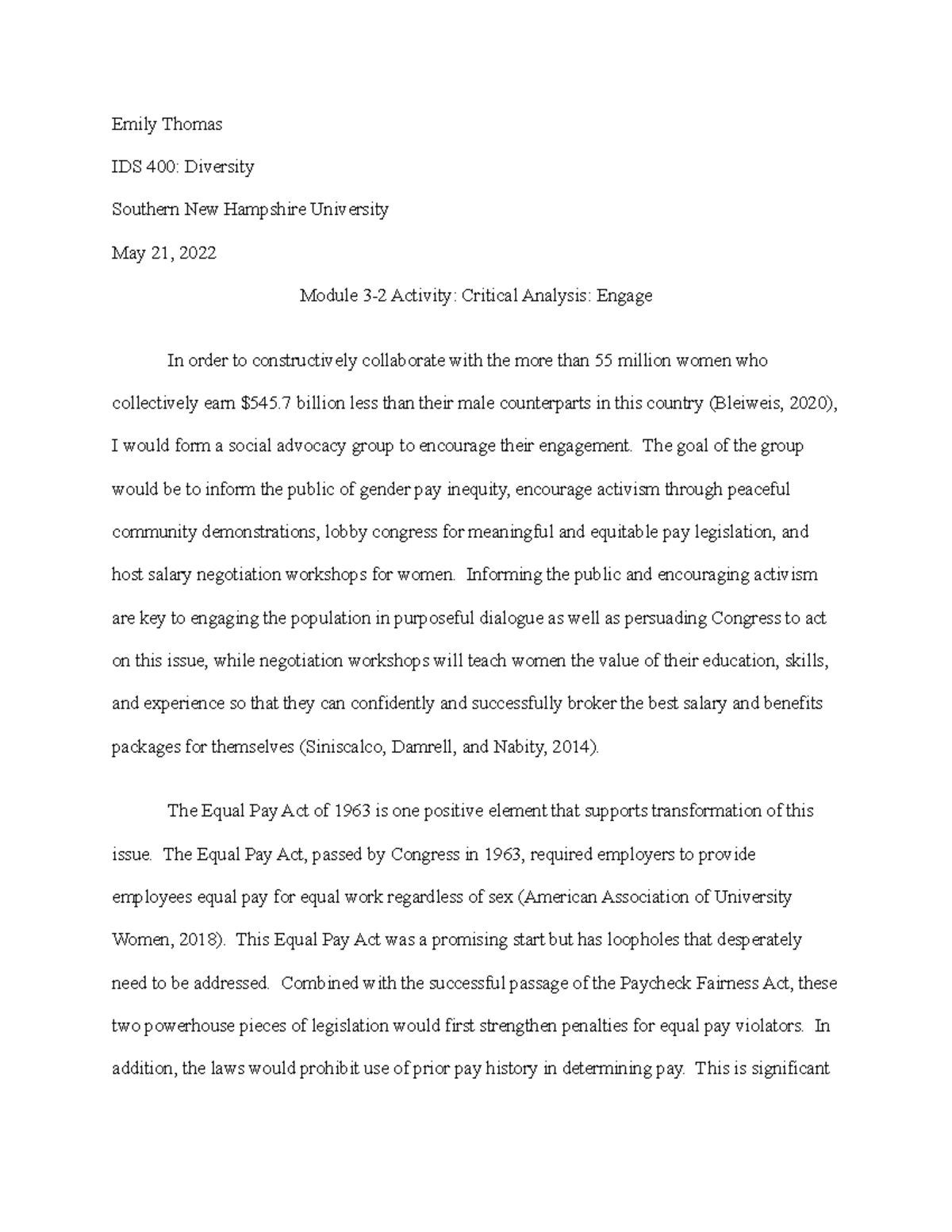 IDS 400 Module 3-2 Activity: Gender Pay Equity Advocacy Analysis - Studocu