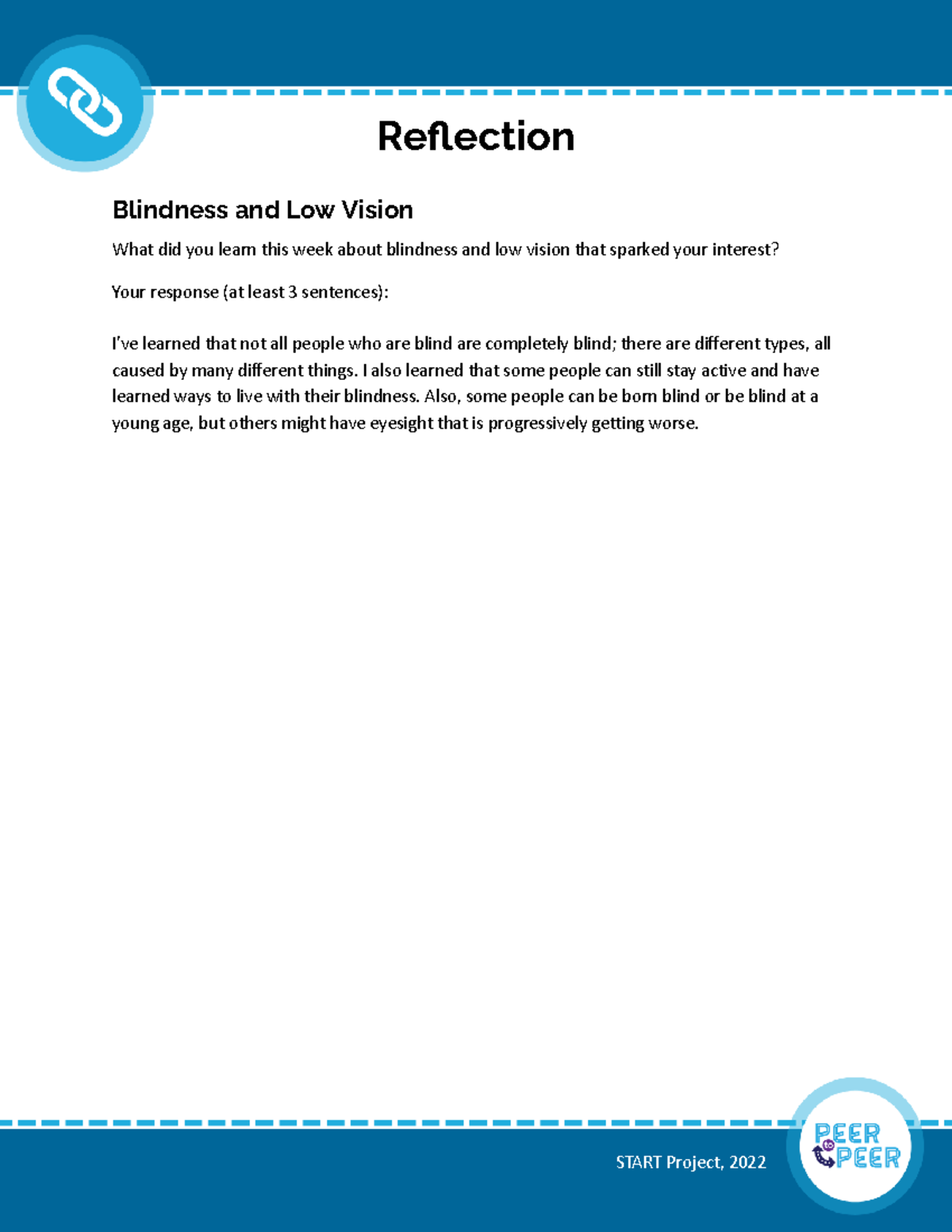 Copy of Semester 2 Week 13 Reflection - Reflection Blindness and Low ...