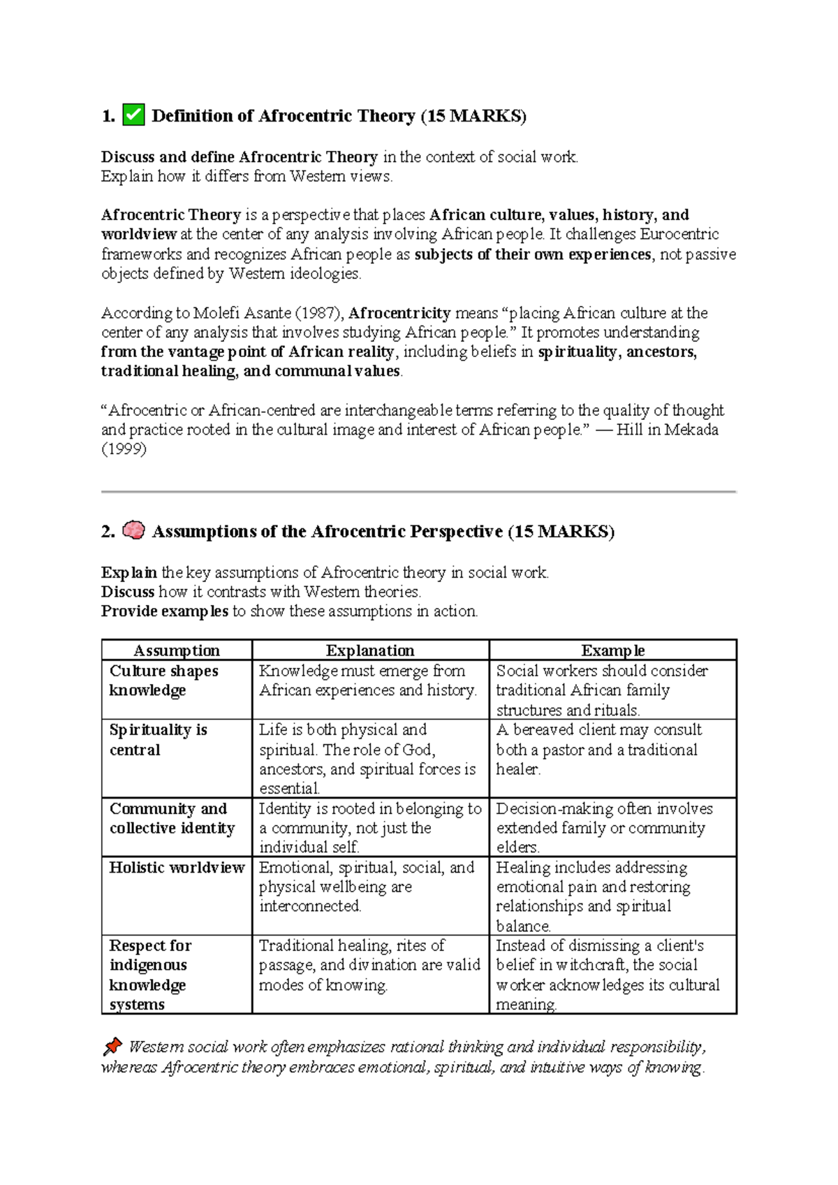 Afrocentric Theory in Social Work: Lecture Notes (15 MARKS) - Studocu