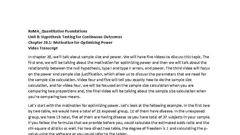 ReMA_Quantitative Foundations Unit 8: Optimizing Power in Hypothesis ...