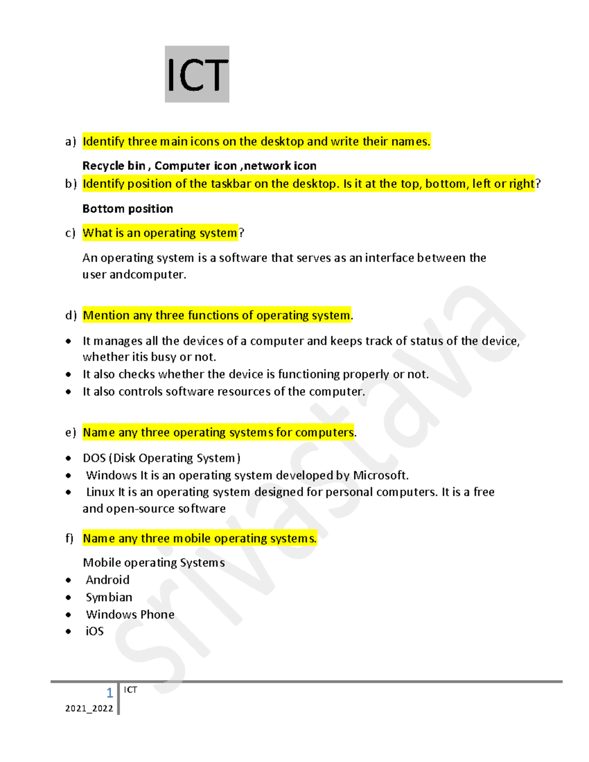 Comp2 - Class 10 ICT Notes: Desktop Icons, OS Functions & Virus ...