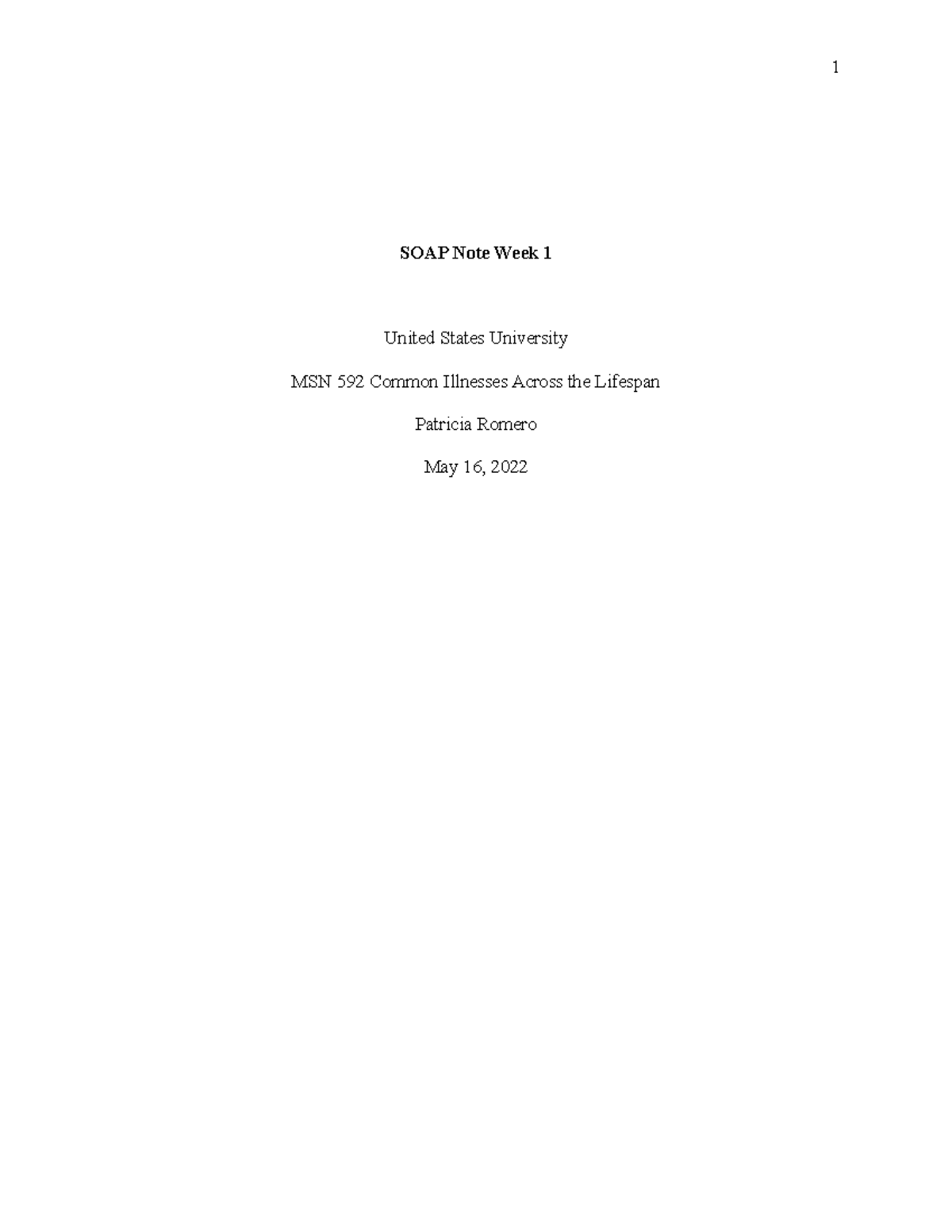 SOAP Note Week 2: Diagnosis and Management of Pharyngitis in MSN 592 ...
