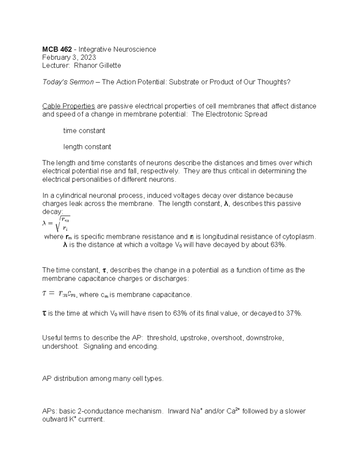 462 AP lect - Summary Introductory Biochemistry - MCB 462 - Integrative ...
