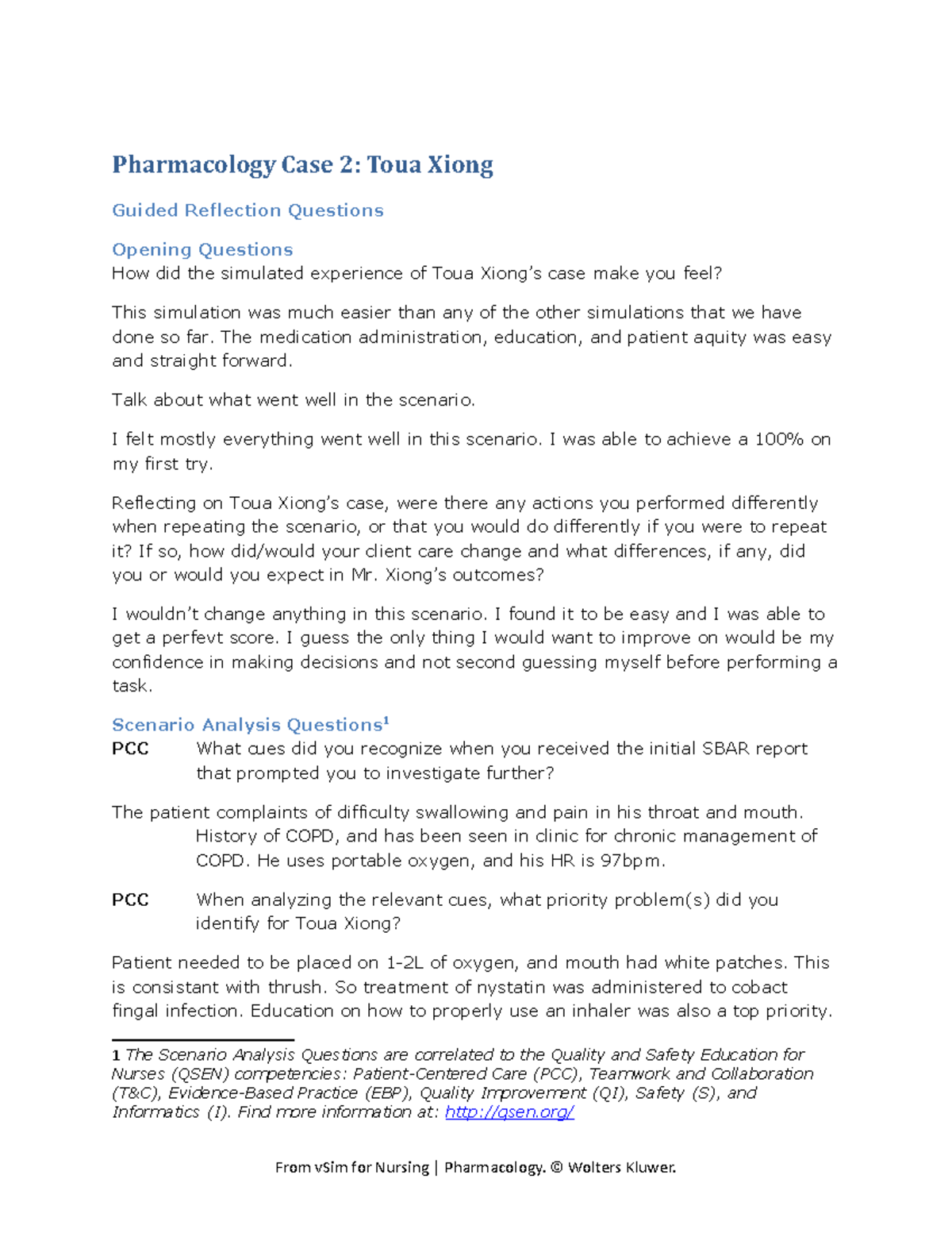 Pharmacology Case Study Reflection: Toua Xiong Experience Insights ...