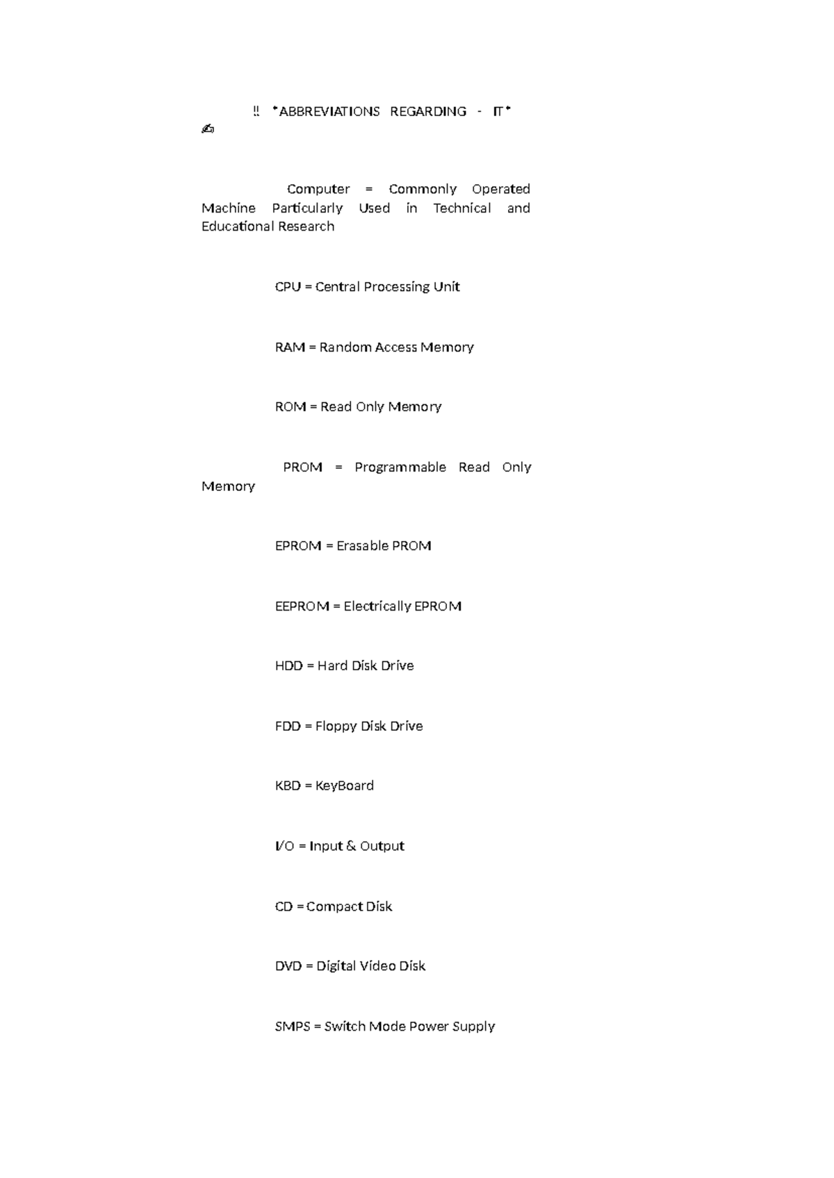 Abbreviations for Computer Terminology in Technical Research - Studocu