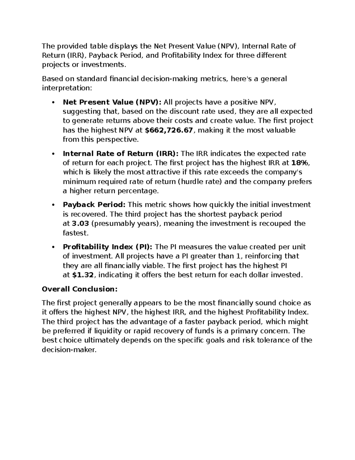 Financial Analysis of Projects: NPV, IRR, Payback, & PI - Studocu