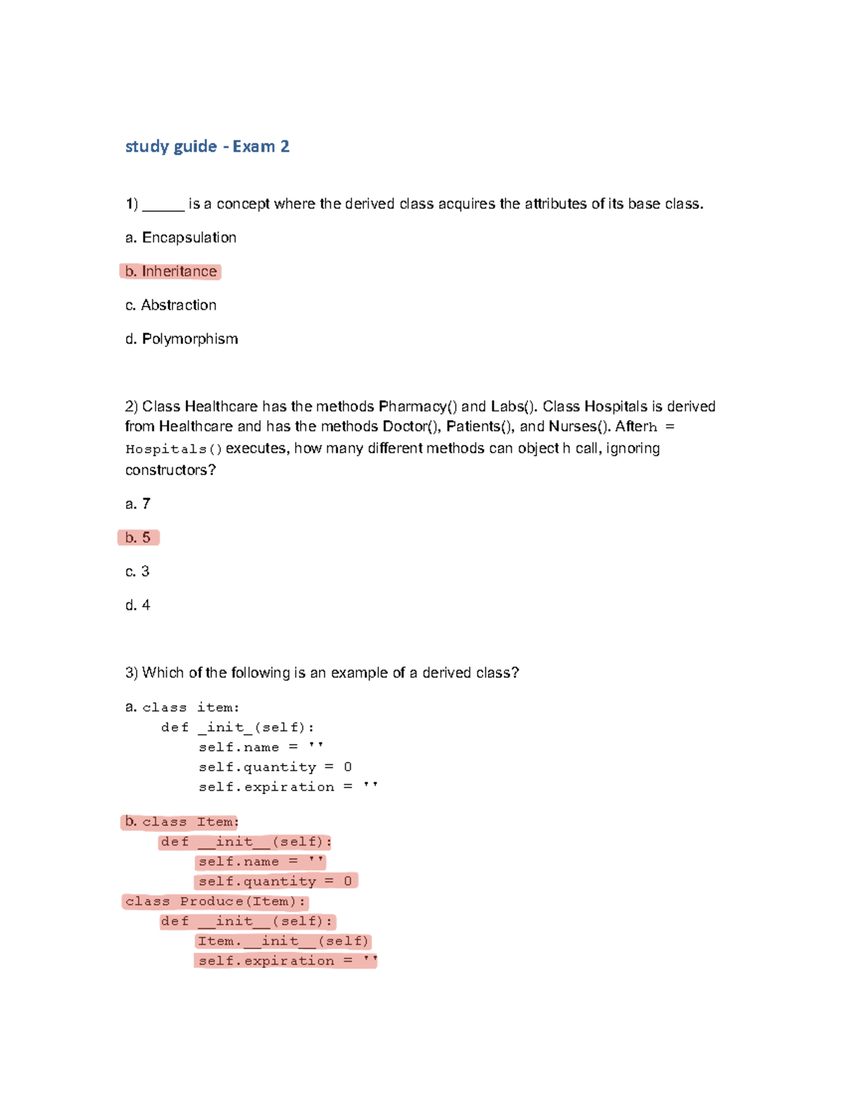 CS1302 Exam 2 Study guide - study guide - Exam 2 _____ is a concept where the derived class ...