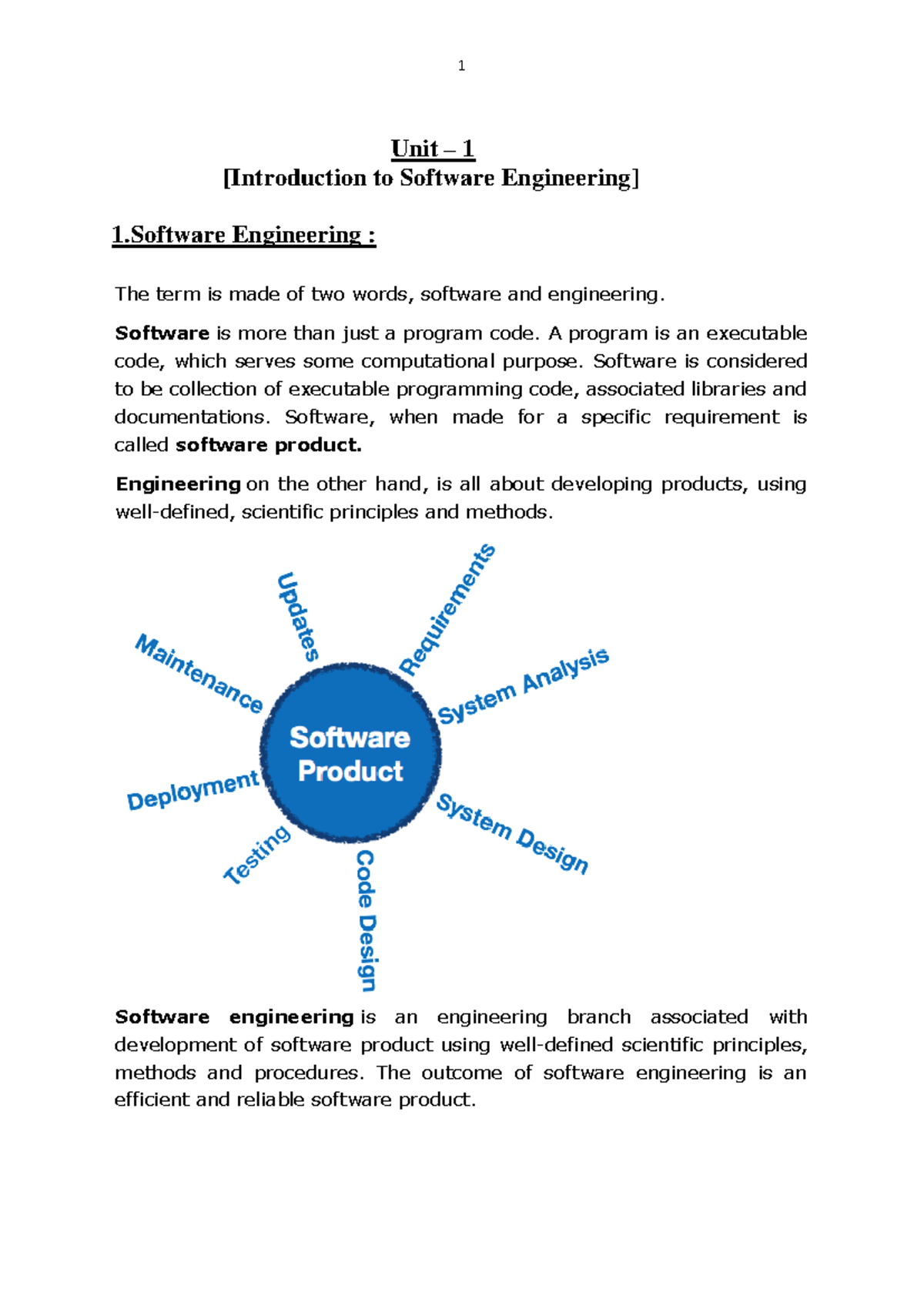 Unit1 - introduction to software engineering - Unit – 1 [Introduction ...