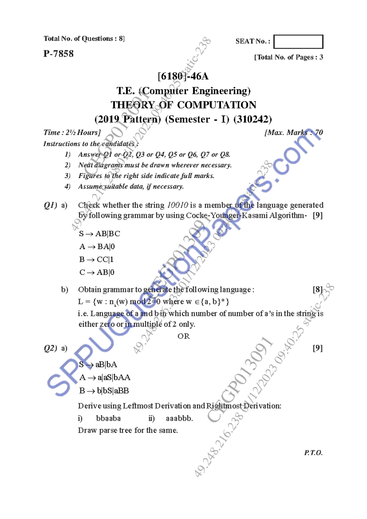 Theory of Computation QP2 - 6180-46A Question Papers and Solutions ...