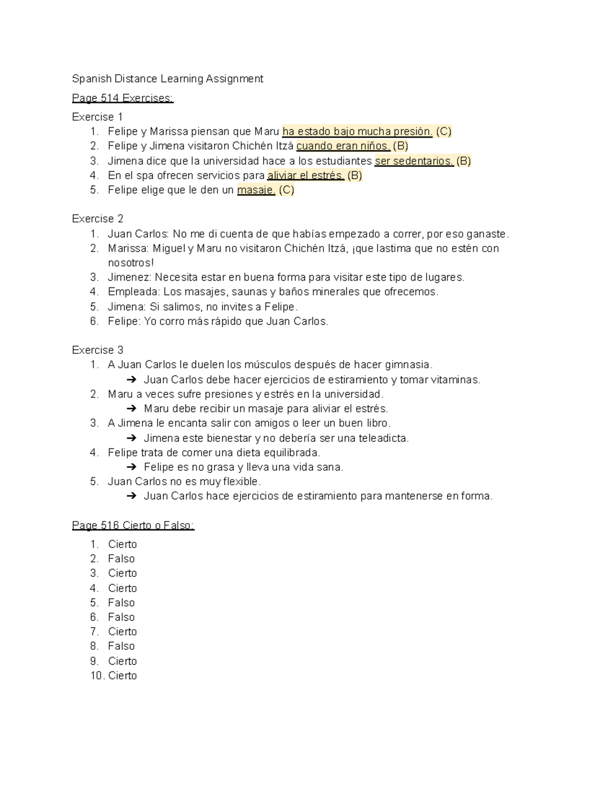 Spanish Assignments 02 24 - Spanish Distance Learning Assignment Page ...