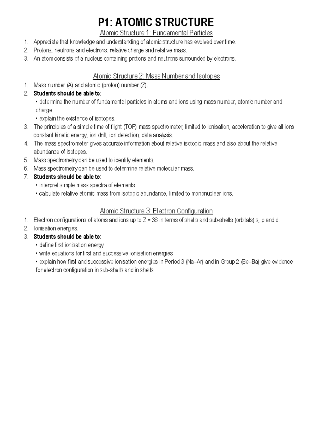 P1-Atomic Structure Midterm Exam: Key Questions and Concepts - Studocu