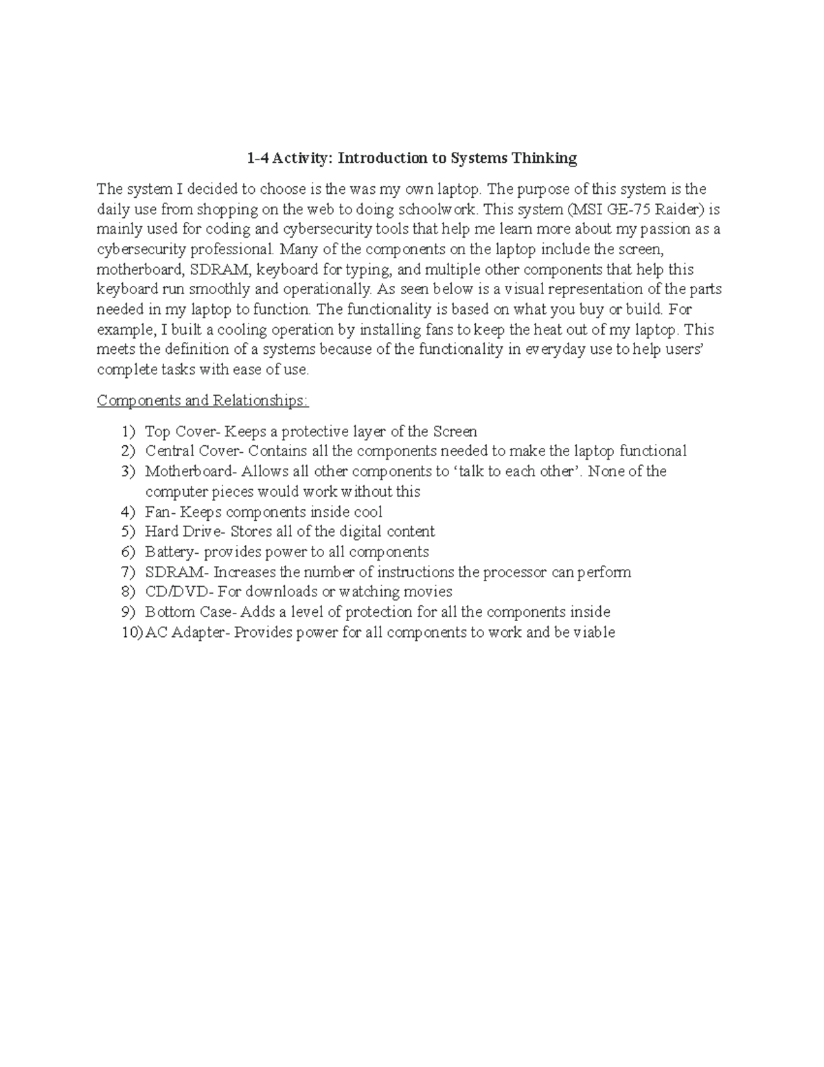 1-4 Activity- Introduction to Systems Thinking - The purpose of this ...