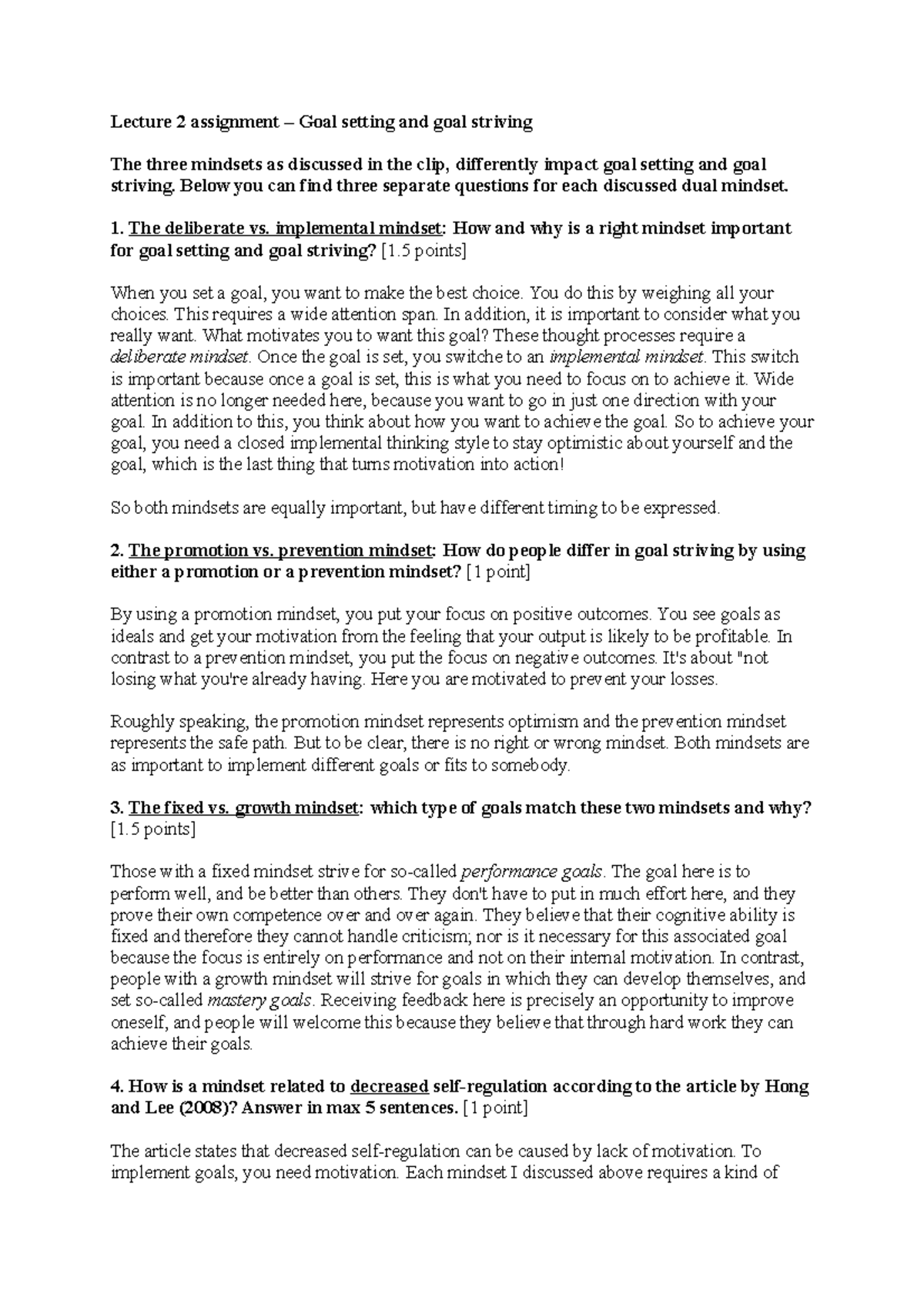 Lecture 2 Assignment: Exploring Goal Setting & Mindsets - Studeersnel