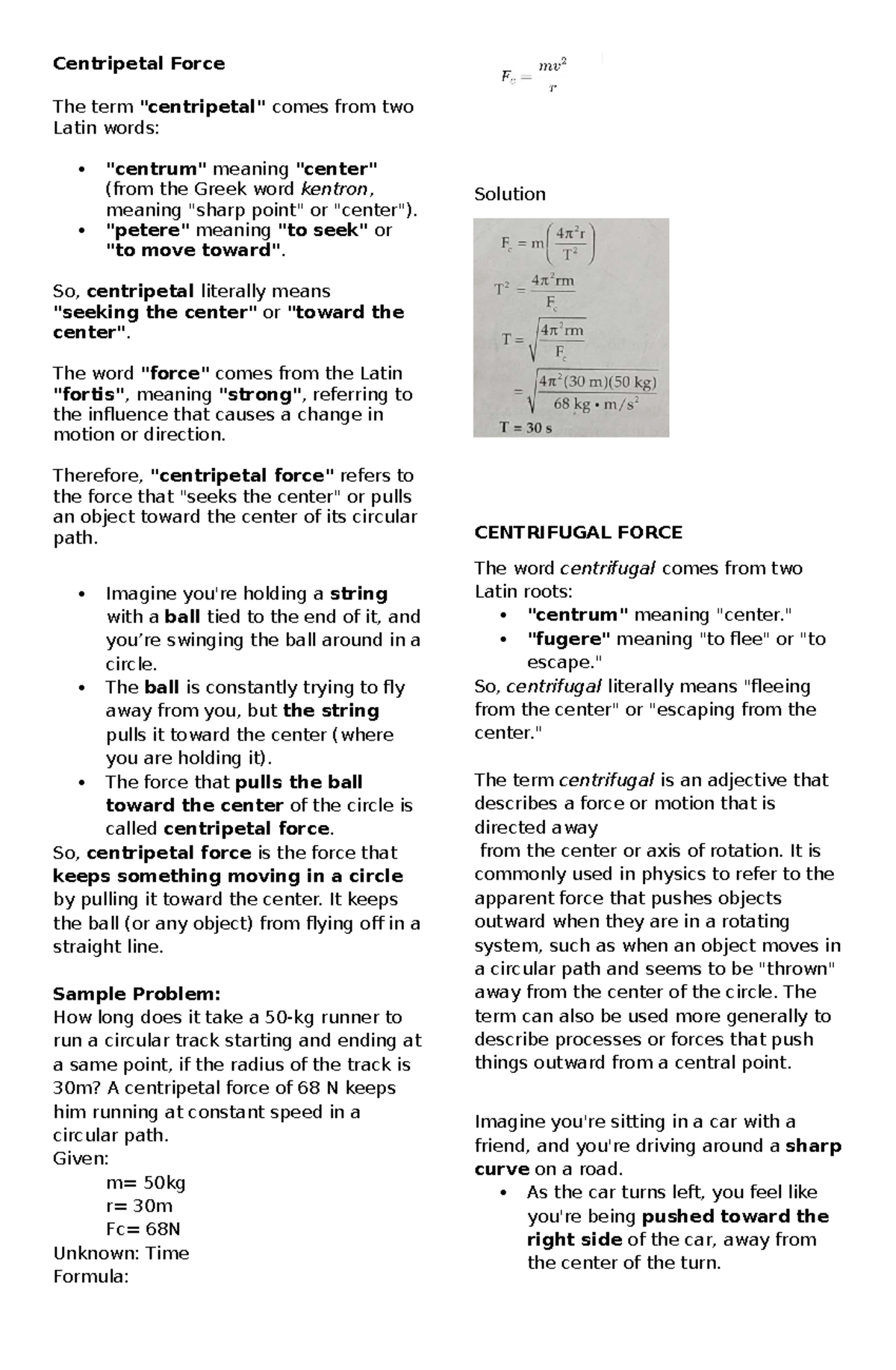 centripetal and centrifugal force - Centripetal Force The term ...