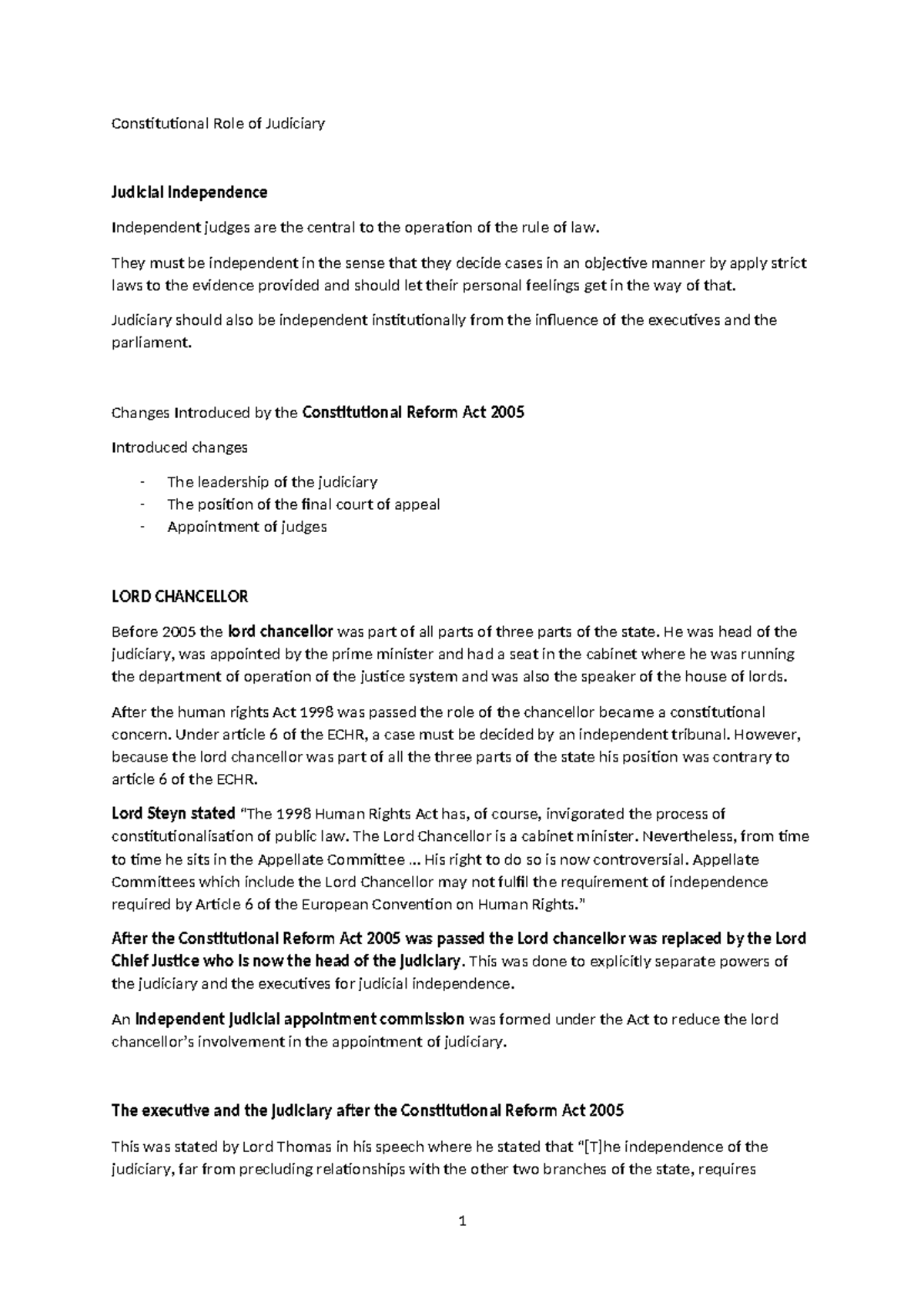 Constitutional Role of Judiciary: Independence & Reforms (LAW 101 ...